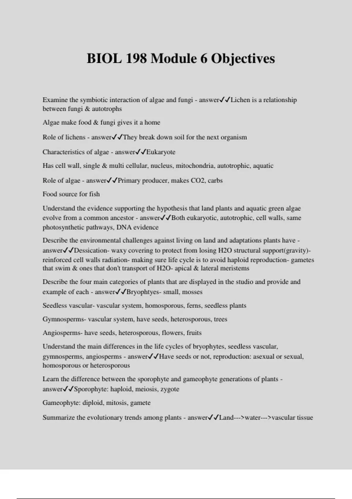 BIOL 198 Module 6 Objectives - Biol 198 - Stuvia US