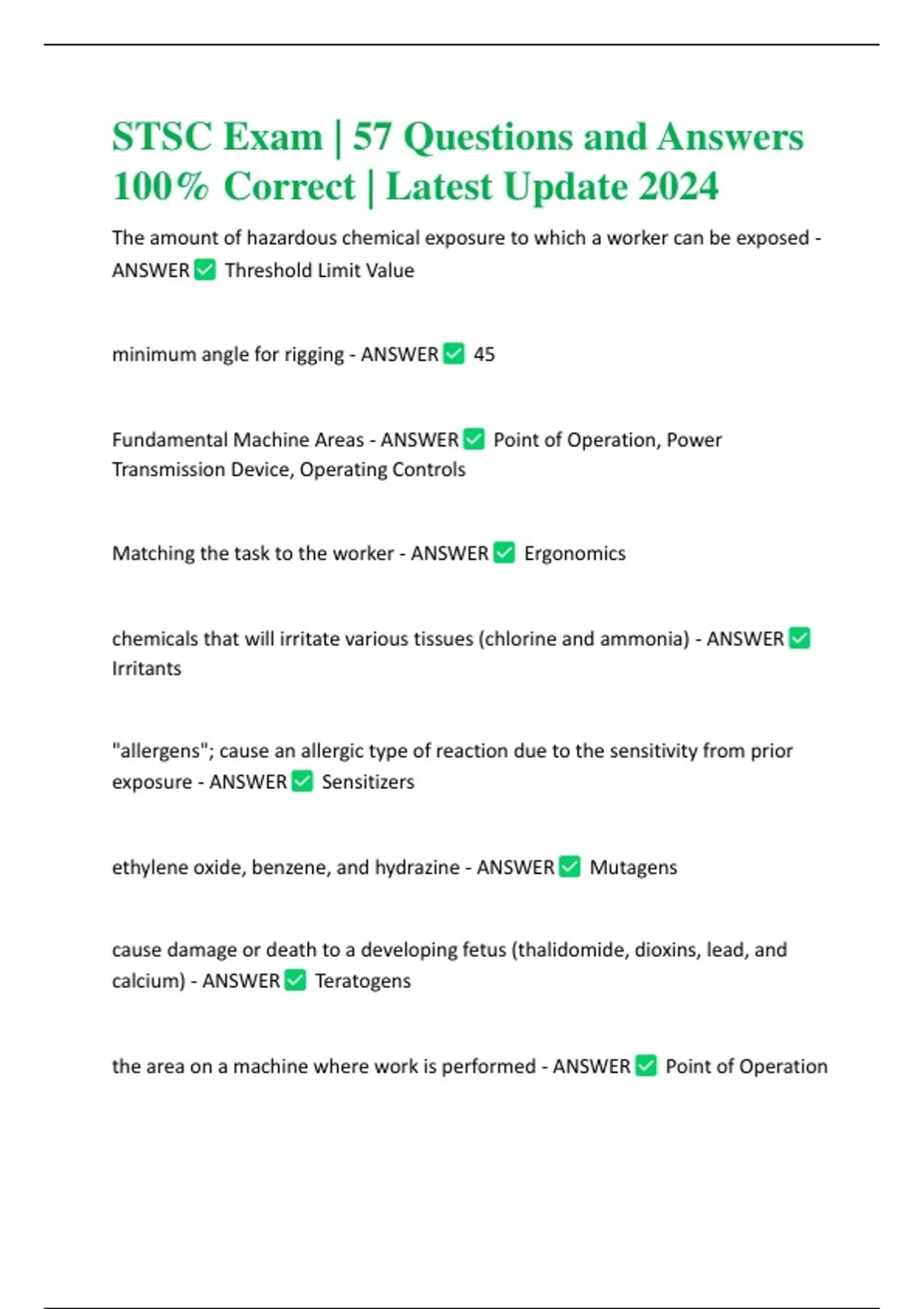 STSC Exam | 57 Questions and Answers 100% Correct | Latest Update 2024 ...