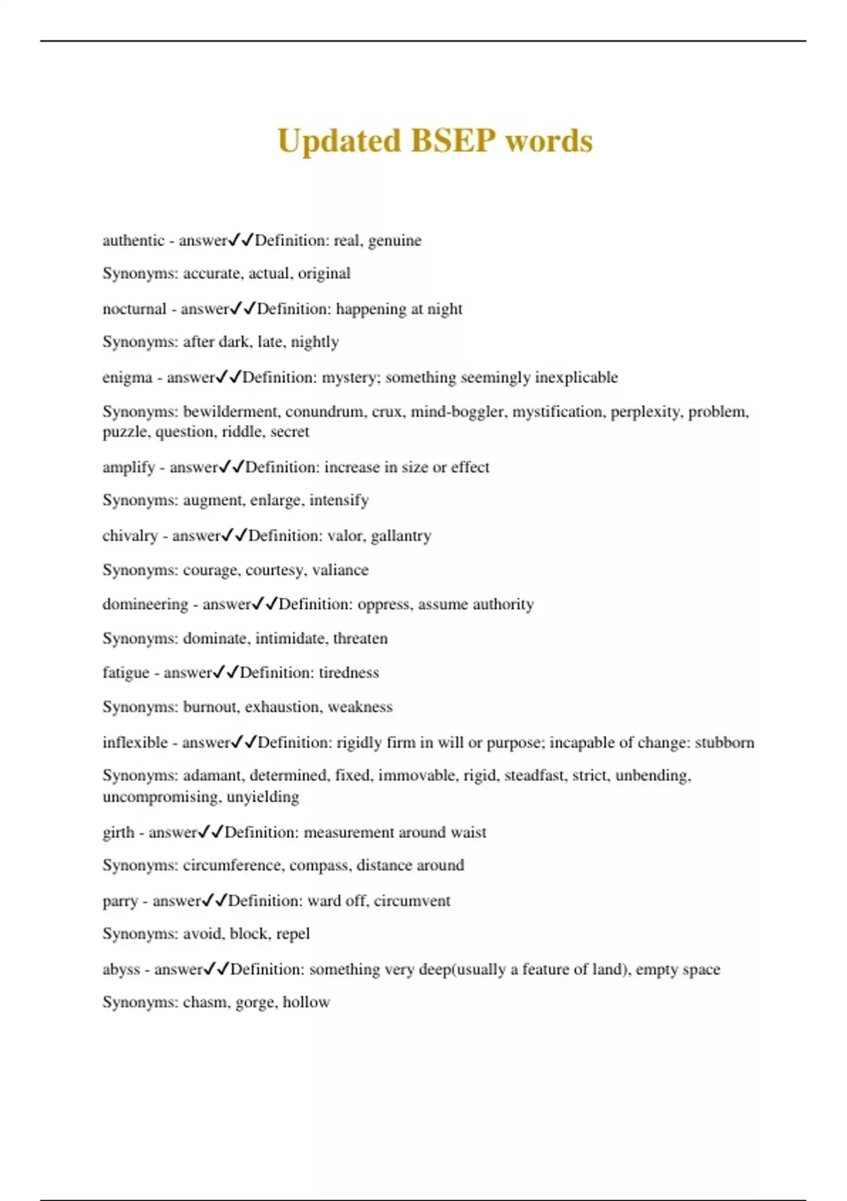 Updated BSEP words - BSEP - Stuvia US