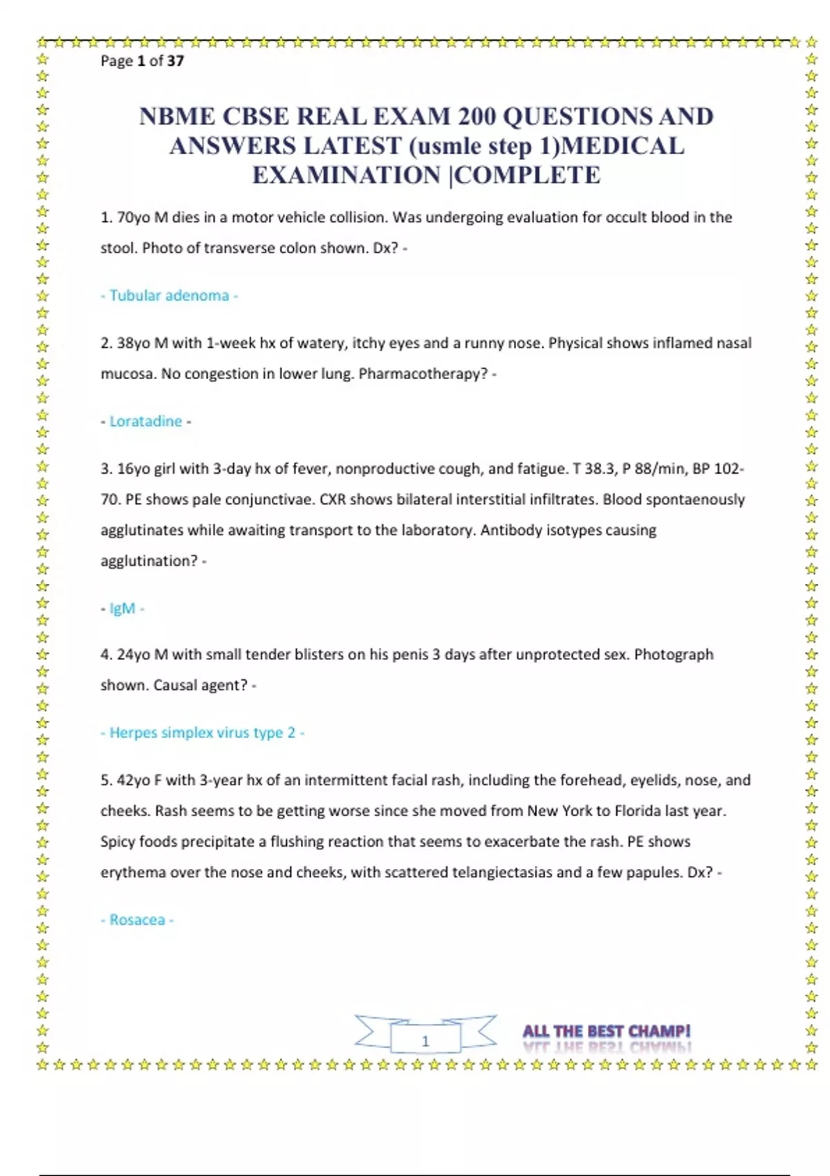 NBME CBSE REAL EXAM 200 QUESTIONS AND ANSWERS LATEST (usmle step 1 ...