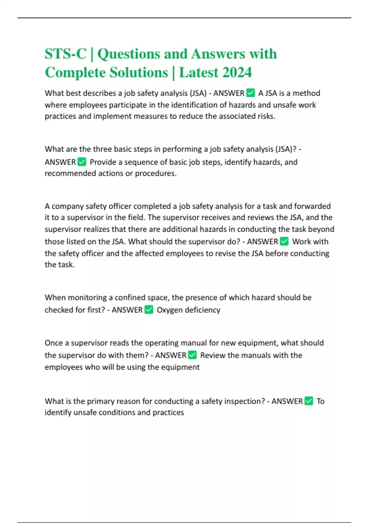 STS-C | Questions and Answers with Complete Solutions | Latest 2024 ...