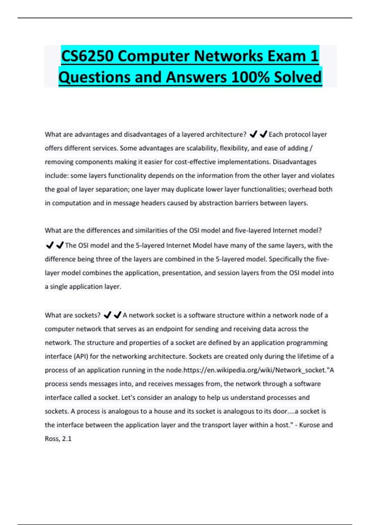 CS6250 Computer Networks Exam 1 Questions and Answers 100% Solved - Computer networking - Stuvia US