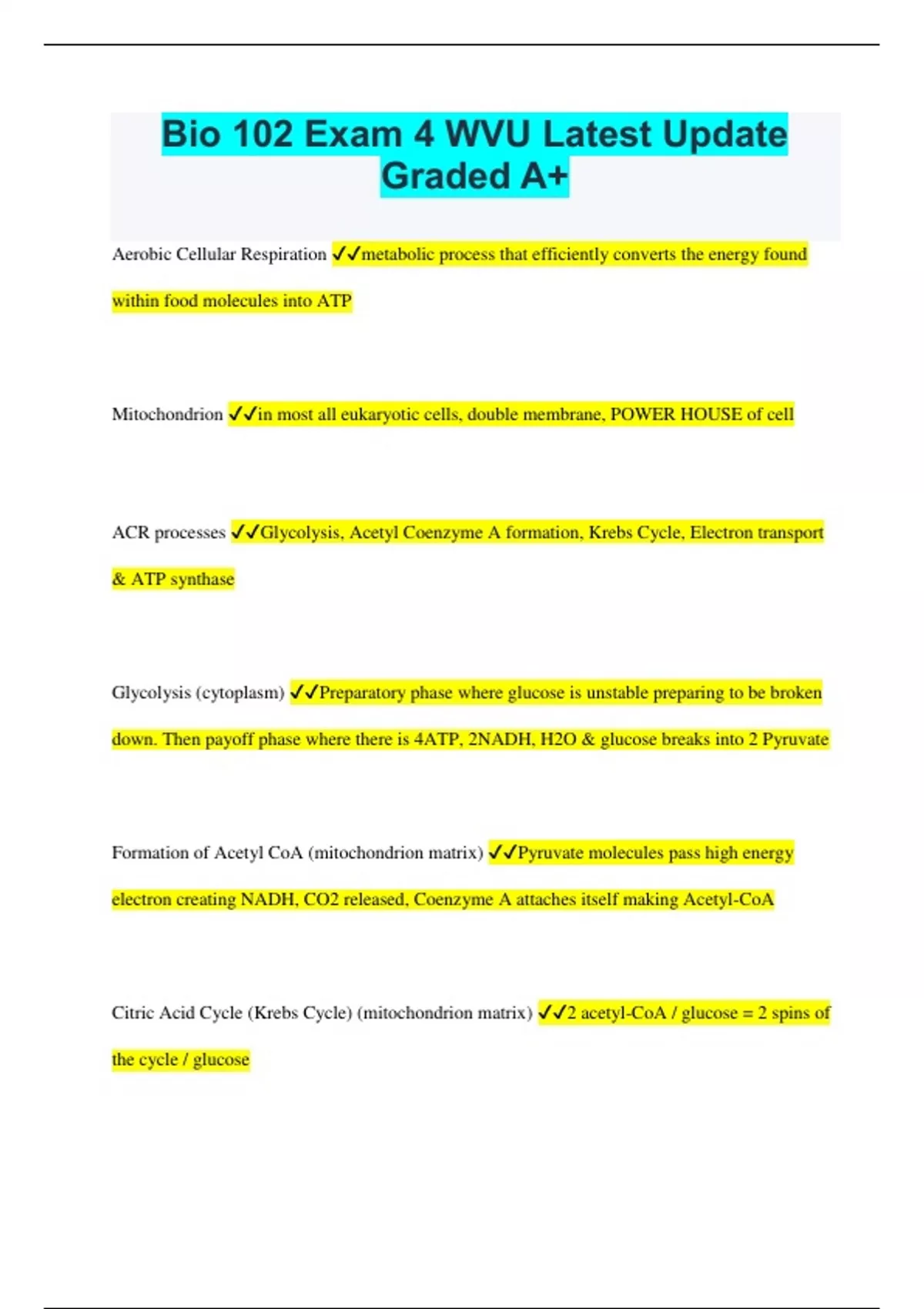Bio 102 Exam 4 WVU Latest Update Graded A+ - Bio 102 - Stuvia US
