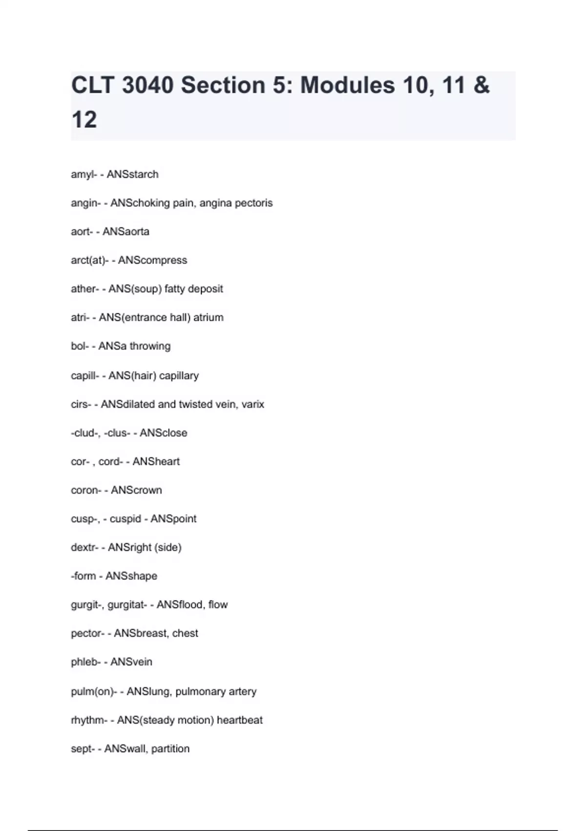 CLT 3040 Section 5: Modules 10, 11 & 12 questions and answers A+ score assured 2024/2025 - CLT ...