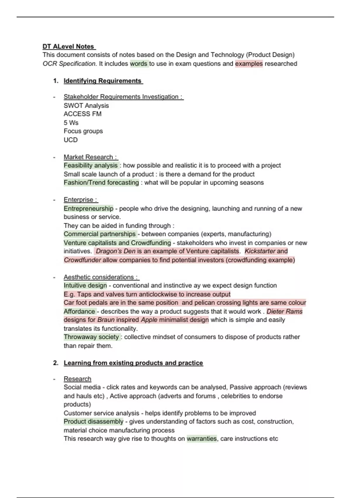 Summary Comprehensive Design and Technology (product design) Guide with ...