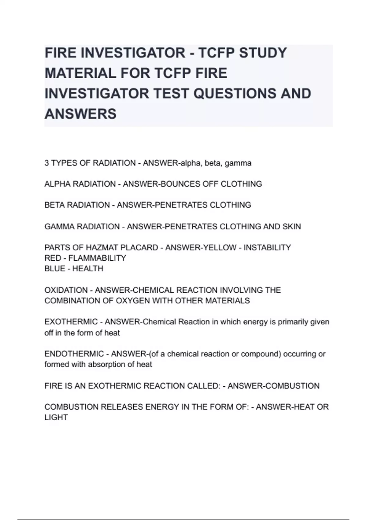 FIRE INVESTIGATOR - TCFP STUDY MATERIAL FOR TCFP FIRE INVESTIGATOR TEST ...
