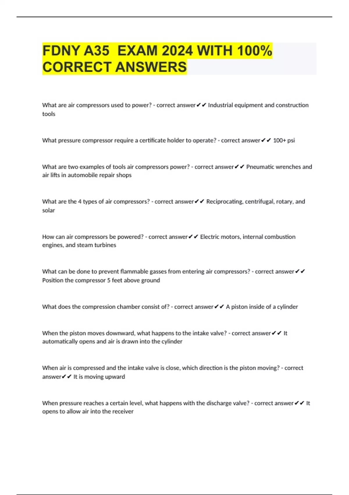 FDNY A35 EXAM 2024 WITH 100% CORRECT ANSWERS - FDNY A35 - Stuvia US