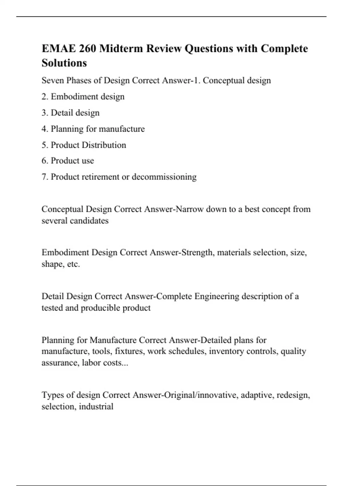 EMAE 260 Midterm Review Questions with Complete Solutions - EMAE 260 ...