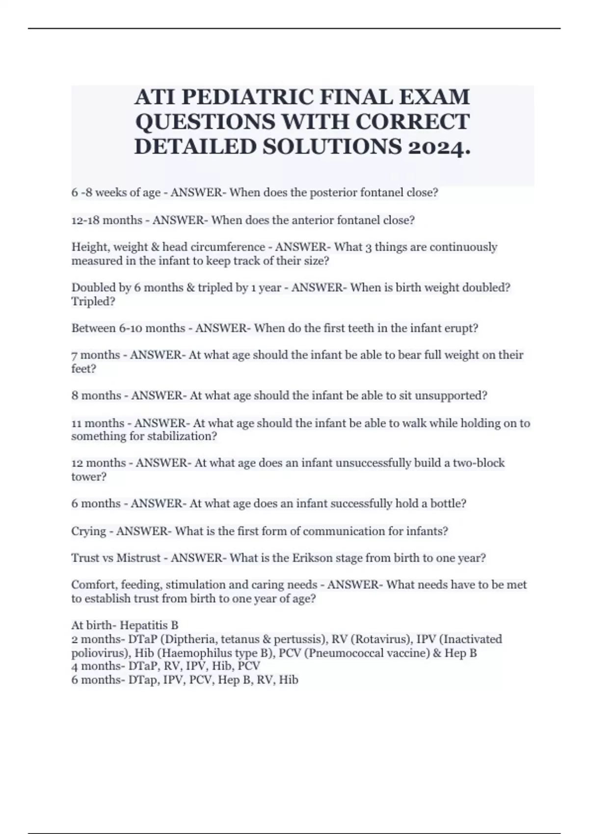 ATI PEDIATRIC FINAL EXAM QUESTIONS WITH CORRECT DETAILED SOLUTIONS 2024 ...