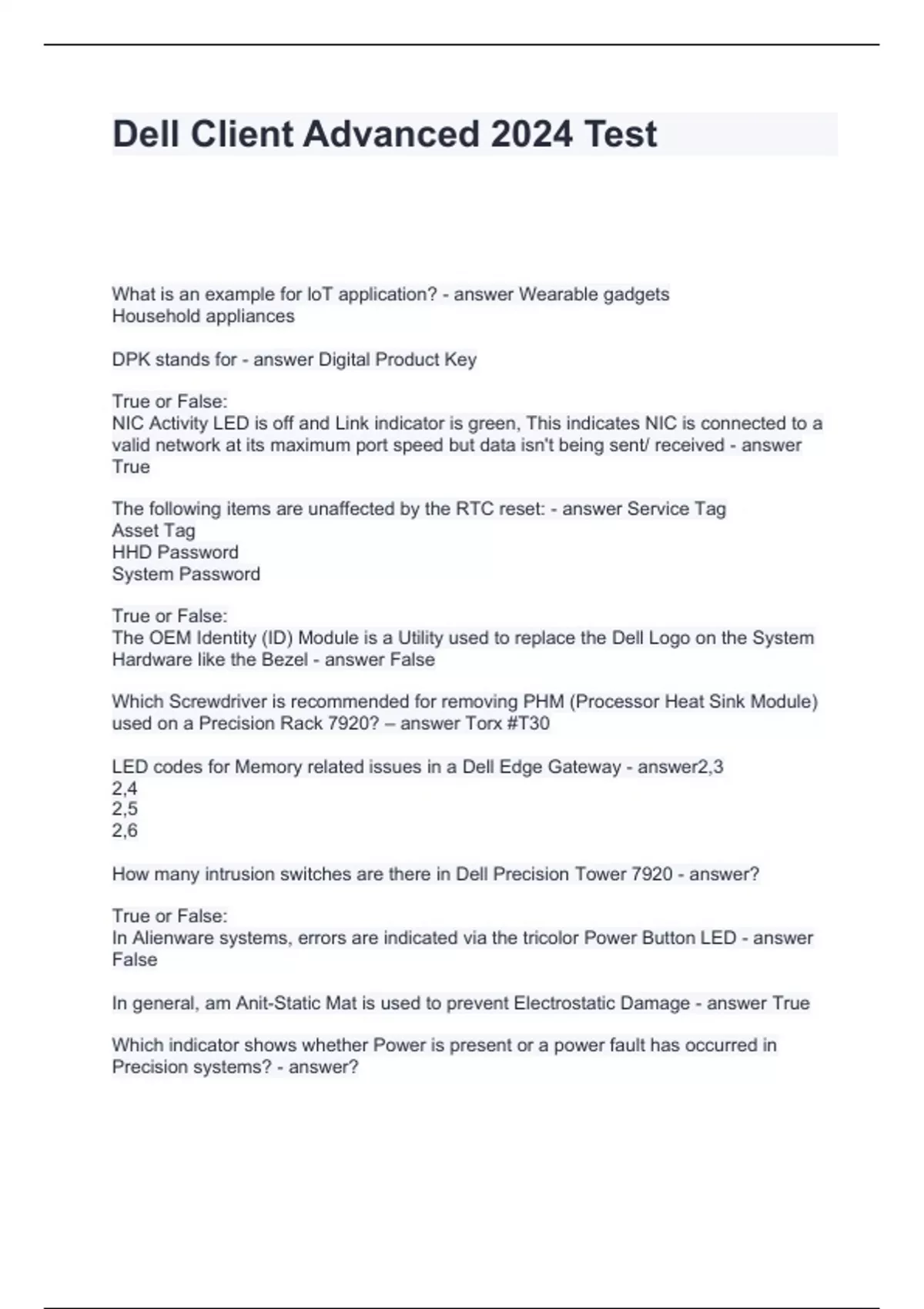 Dell Client Advanced 2024 Test Questions with solutions - Dell Client ...