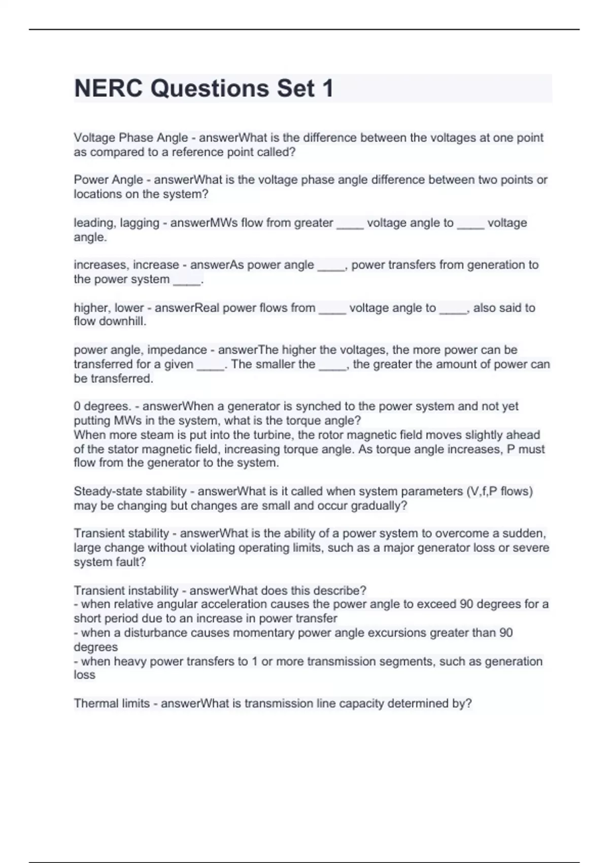 NERC Questions Set 1.Fundamental questions with answers 2024 - NERC ...