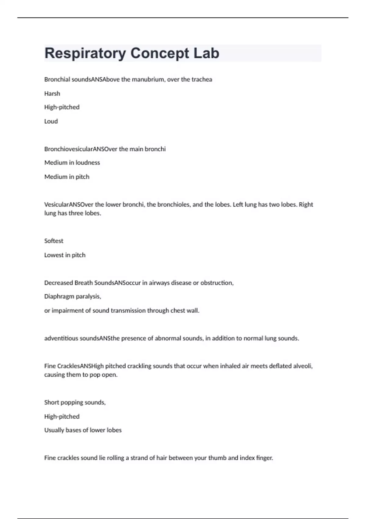 Respiratory Concept Lab Exam Questions And Answers (rated 100% ...