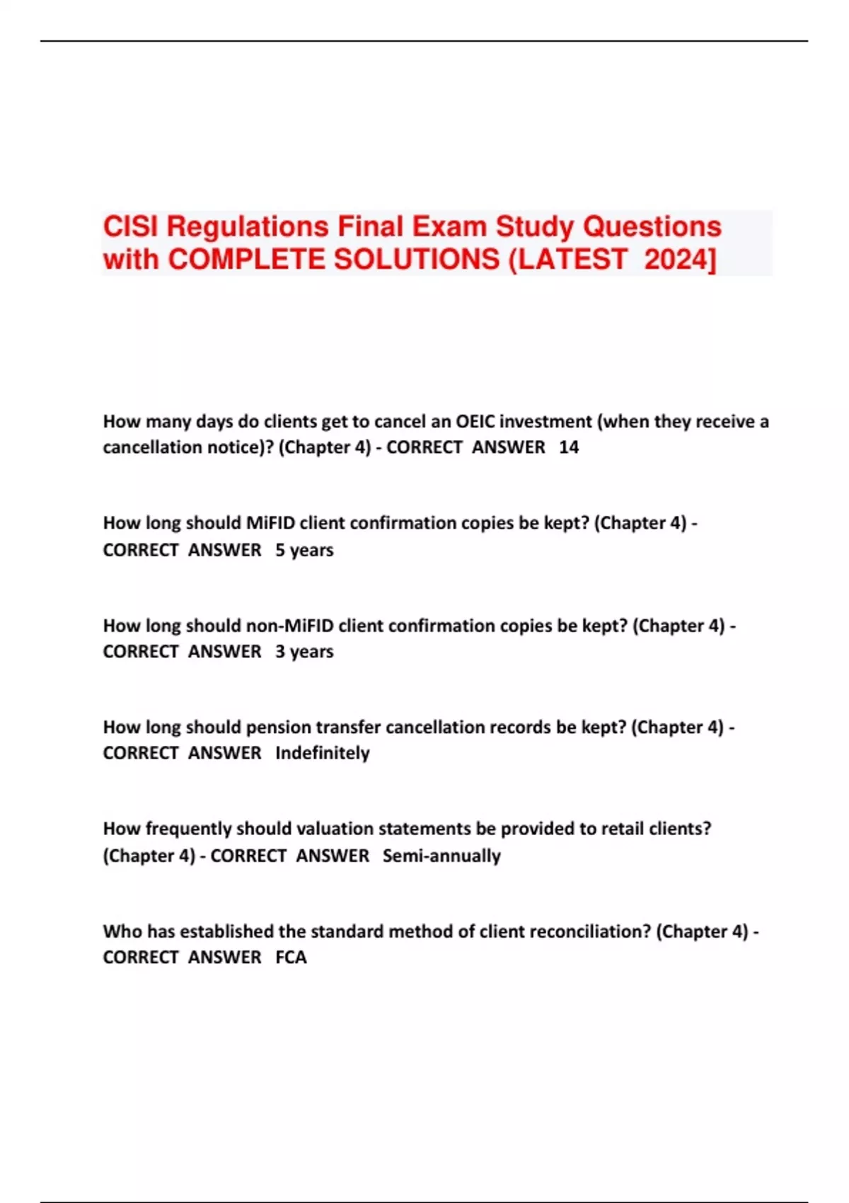 CISI Regulations Final Exam Study Questions with COMPLETE SOLUTIONS ...