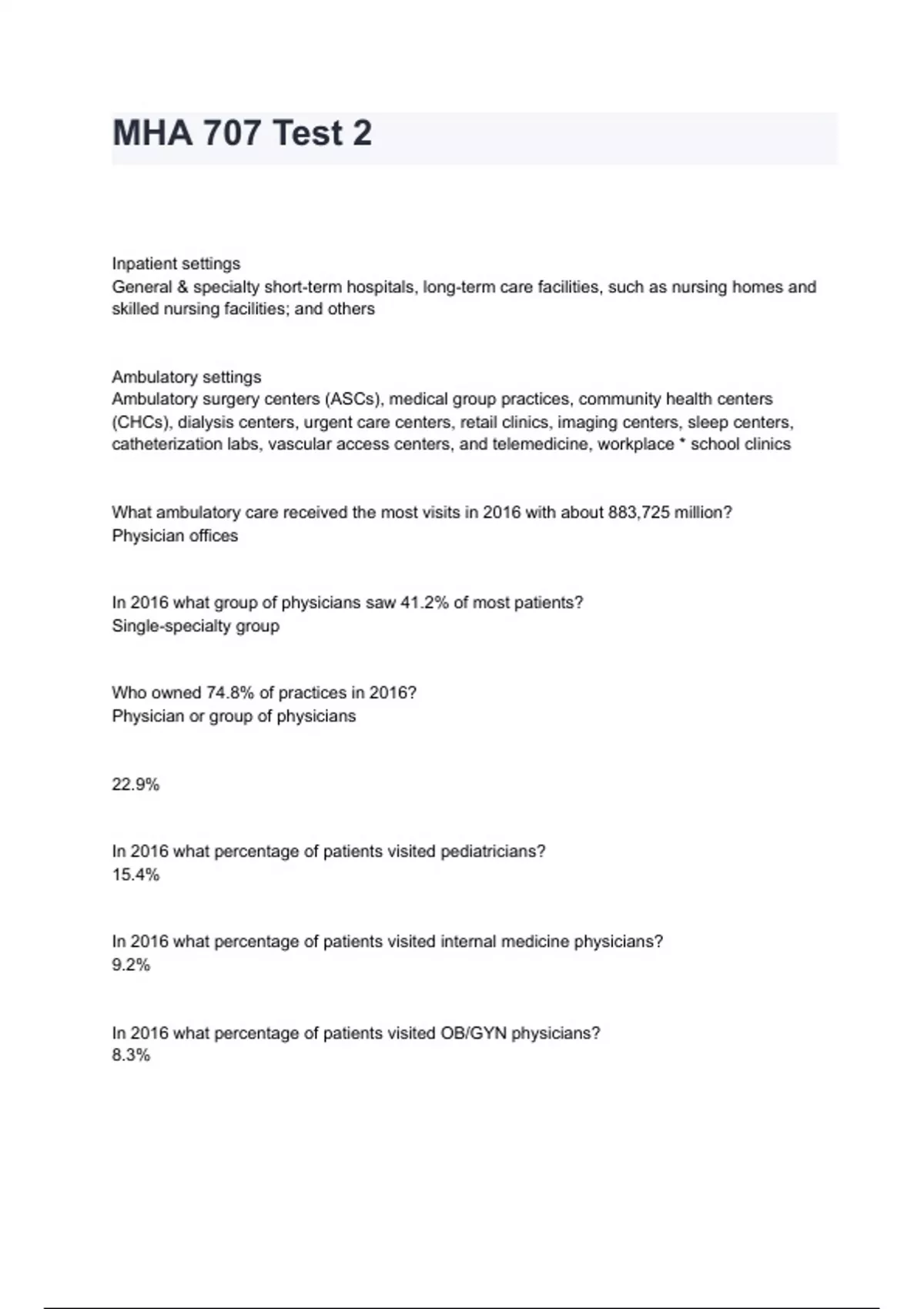 MHA 707 Test 2 Questions And Answers - MHA 707 - Stuvia US