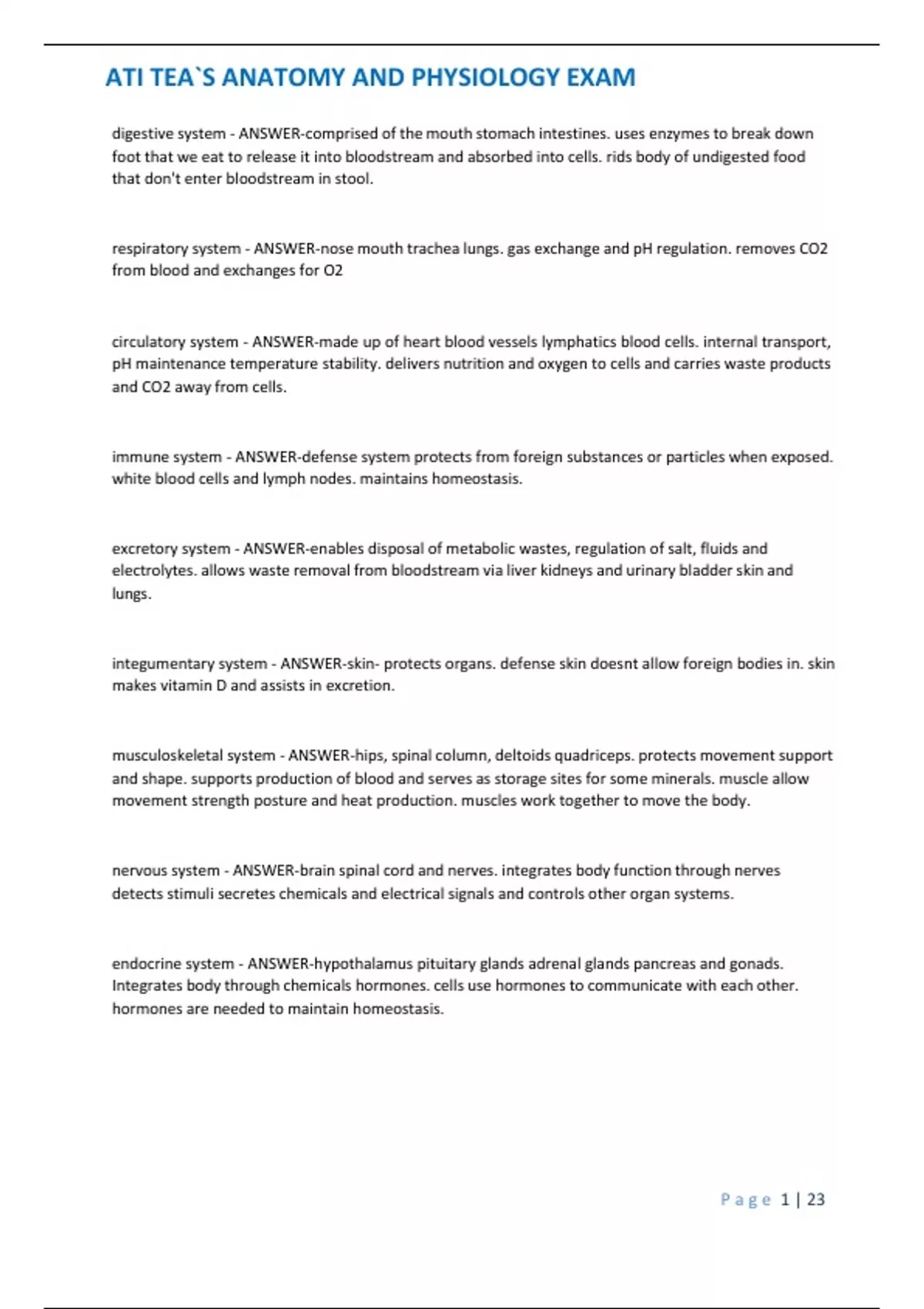 ATI TEA`S ANATOMY AND PHYSIOLOGY EXAM UPDATED 2024/2025 - ATI TEAS 7 ...