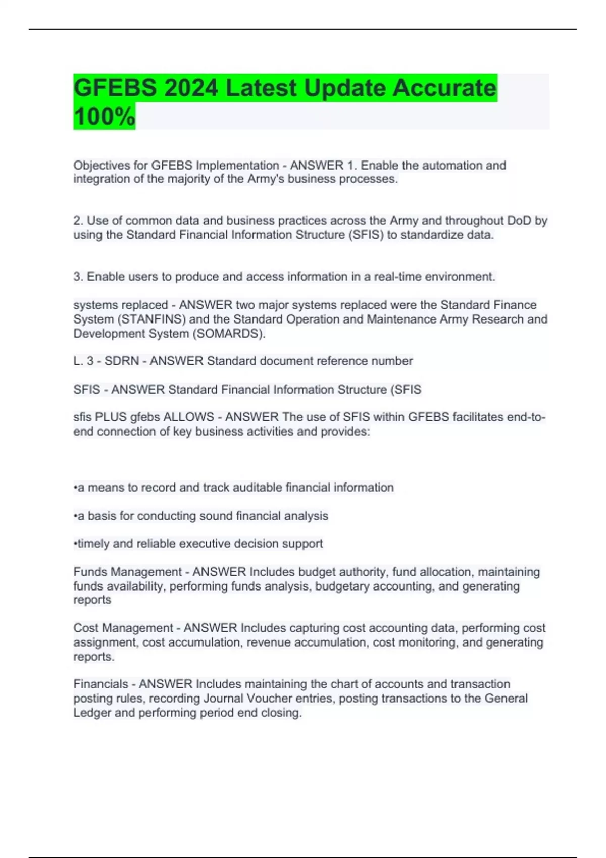 GFEBS 2024 Latest Update Accurate 100% - GFEBS - Stuvia US