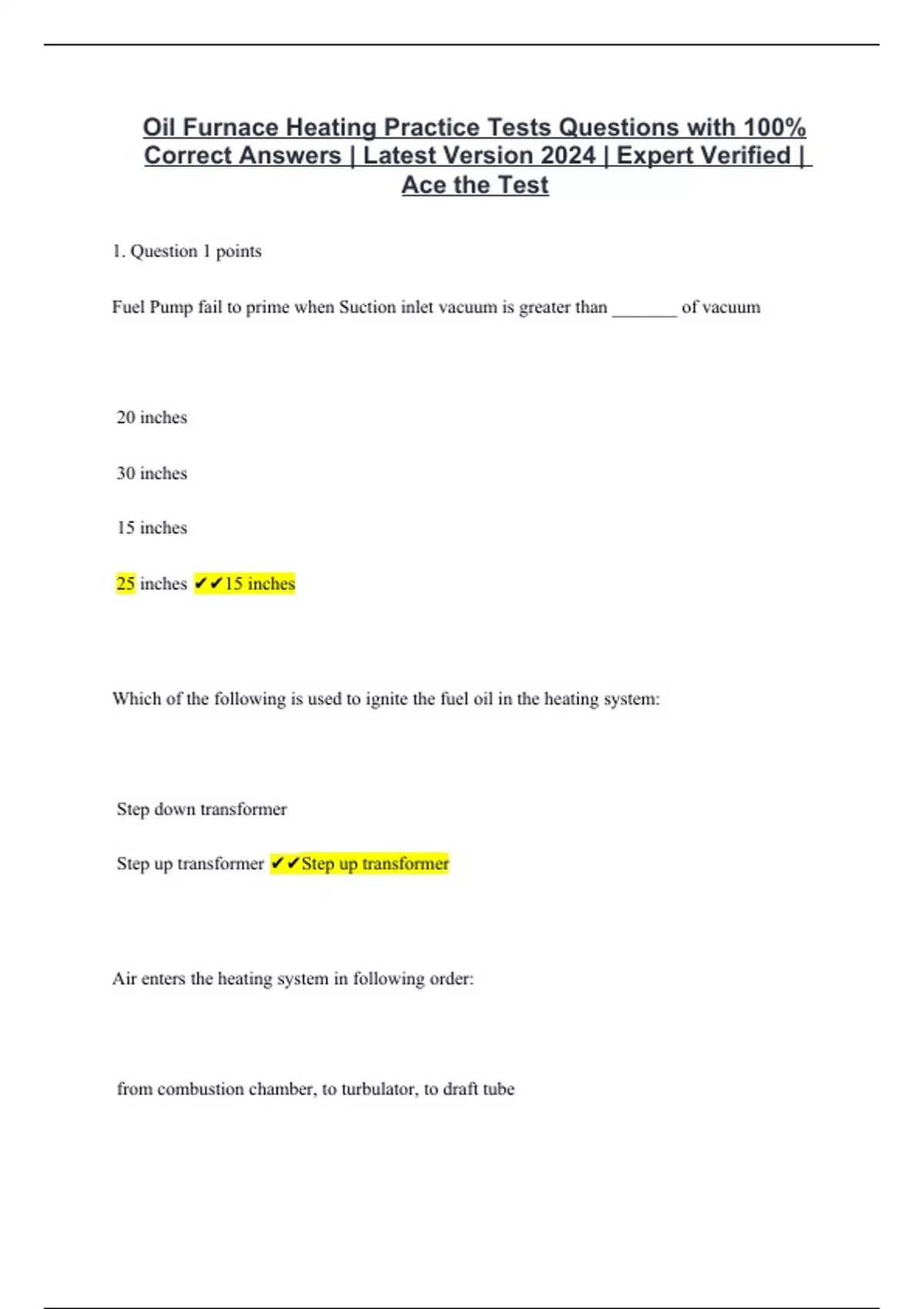 Oil Furnace Heating Practice Tests Questions with 100% Correct Answers ...