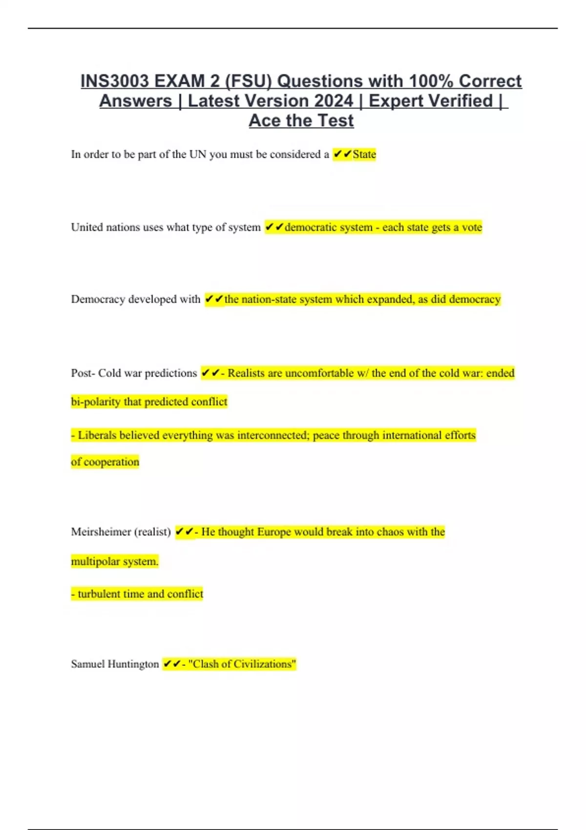 INS3003 EXAM 2 (FSU) Questions with 100% Correct Answers | Latest ...