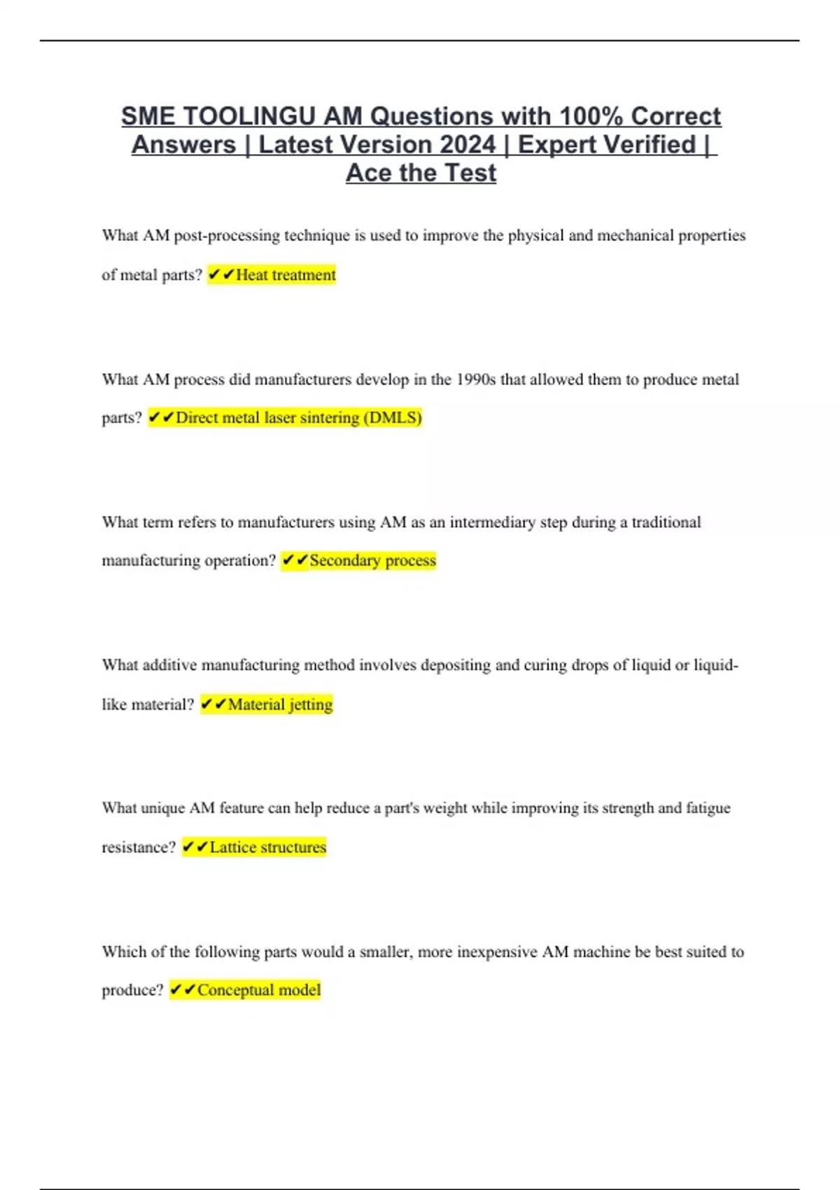 SME TOOLINGU AM Questions with 100% Correct Answers | Latest Version ...