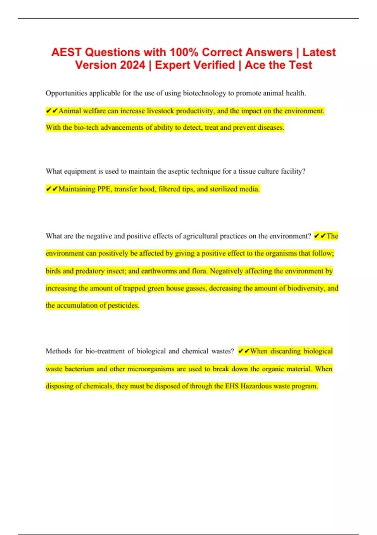 AEST Questions with 100% Correct Answers | Latest Version 2024 | Expert ...