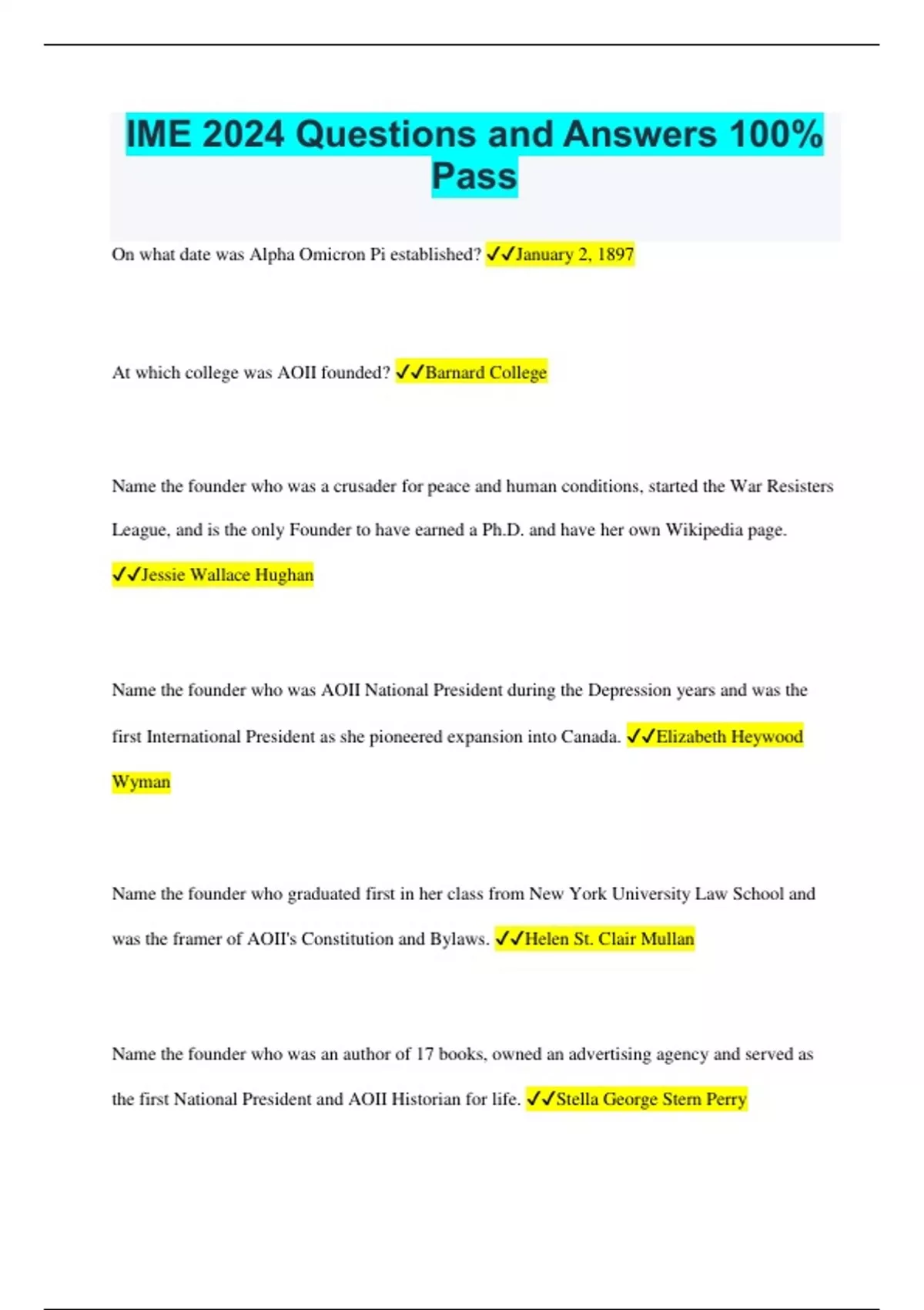 IME 2024 Questions and Answers 100% Pass - IME 2024 - Stuvia US