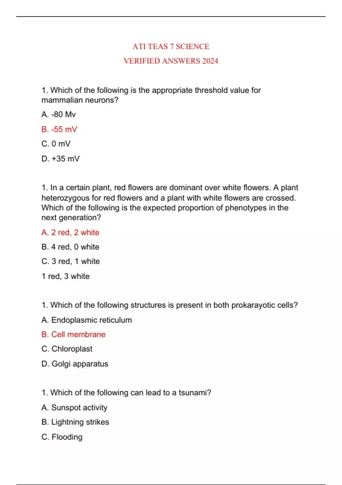 ATI TEAS 7 Science With Verified Answers 2024 - ATI TEAS 7 Science ...