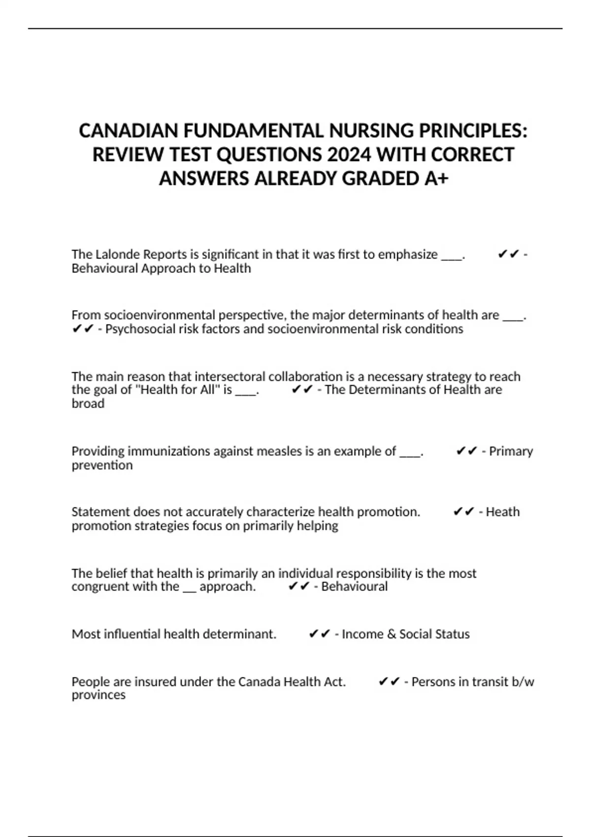 CANADIAN FUNDAMENTAL NURSING PRINCIPLES: REVIEW TEST QUESTIONS 2024 ...