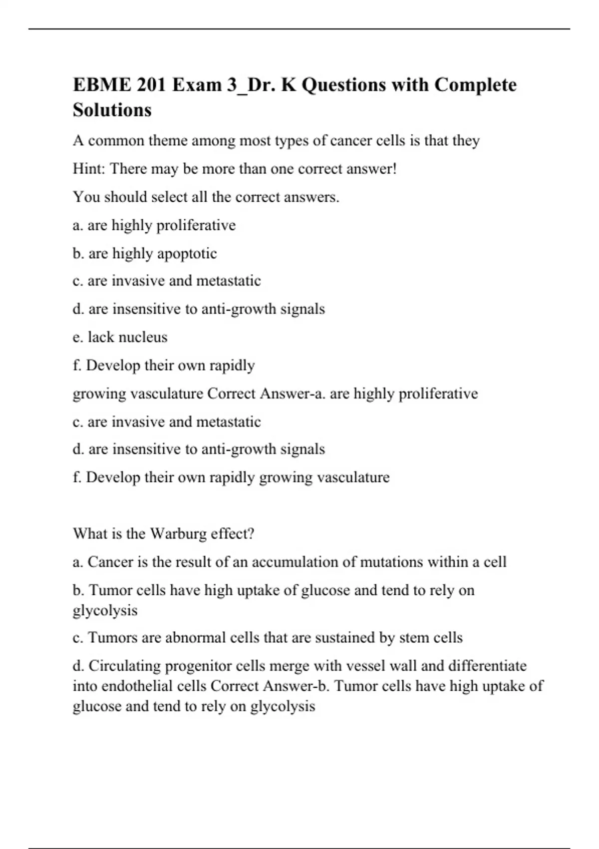 EBME 201 Exam 3_Dr. K Questions with Complete Solutions - EBME - Stuvia US