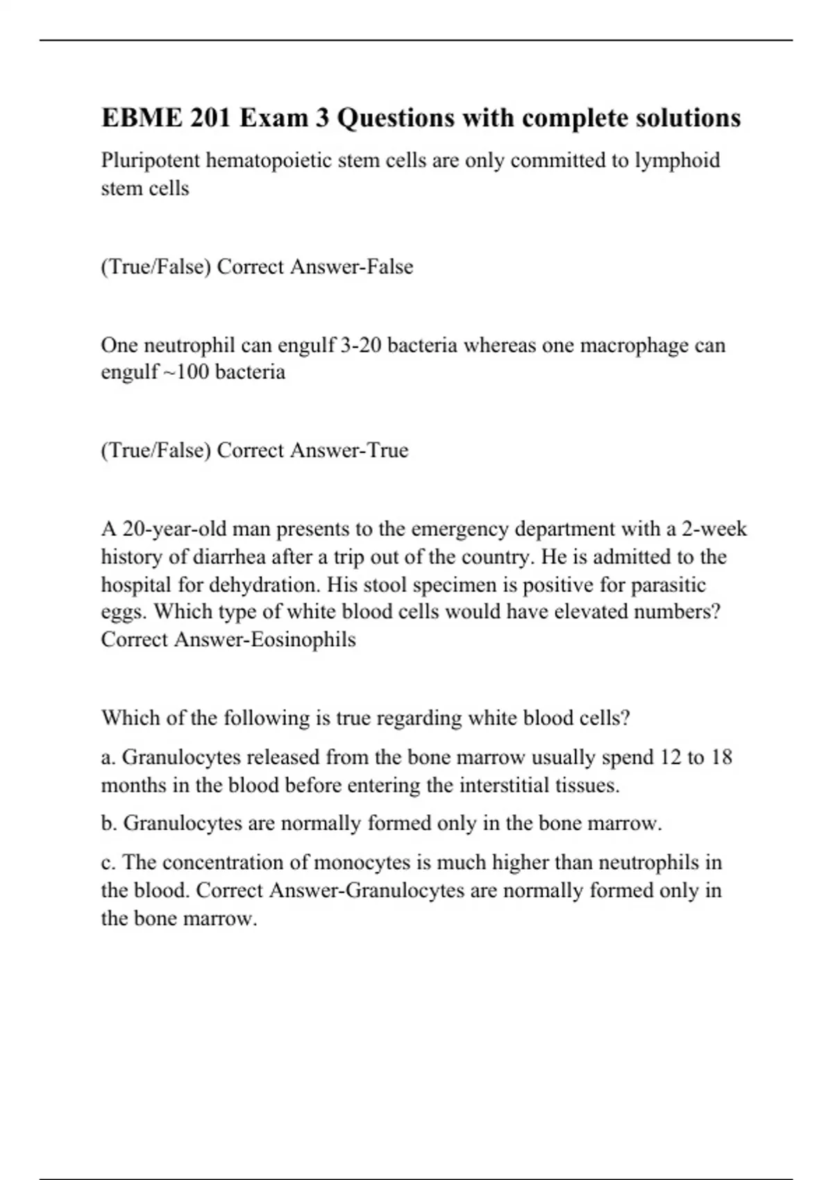 EBME 201 Exam 3 Questions with complete solutions - EBME - Stuvia US