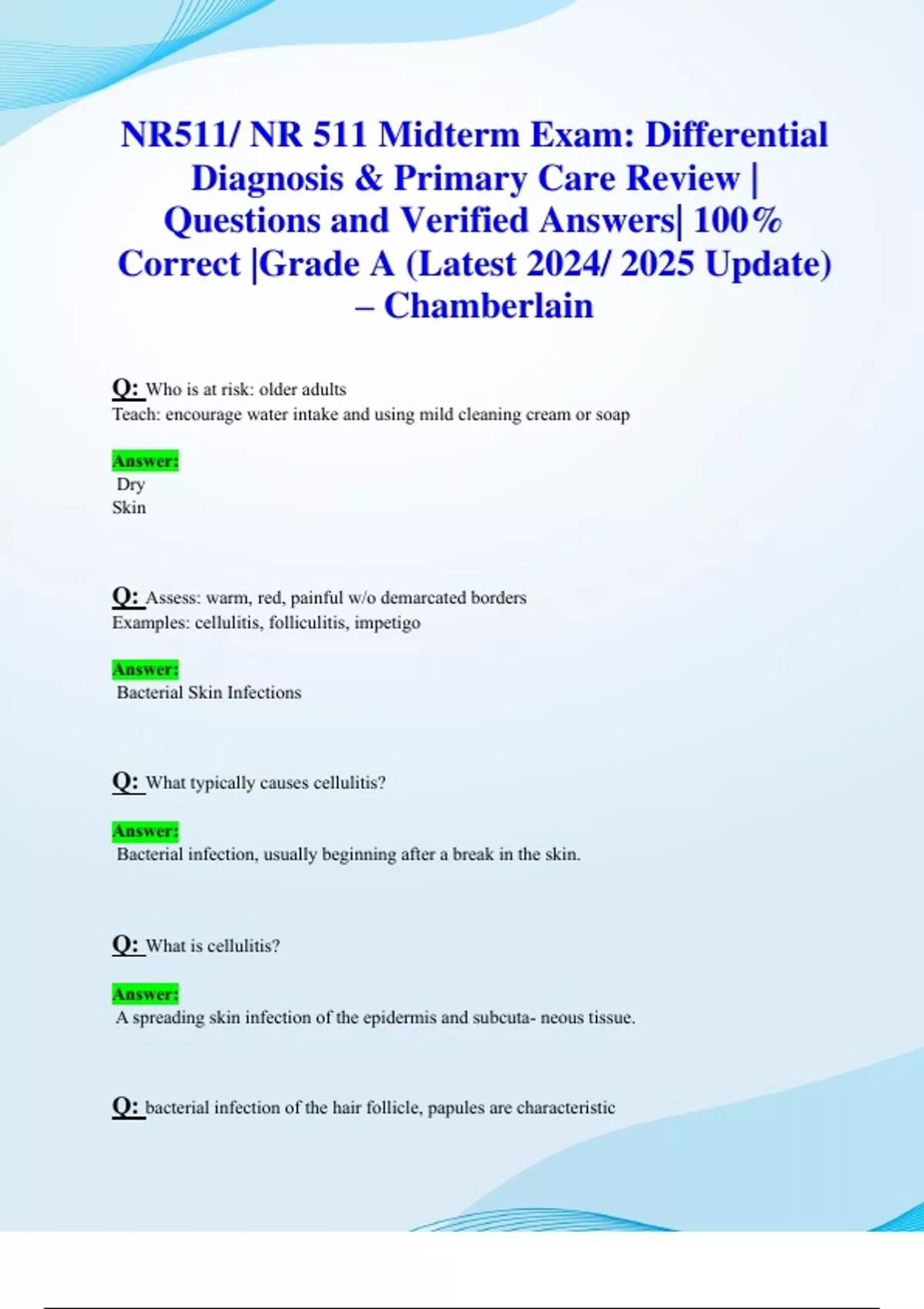 NR511/ NR 511 Midterm Exam: Differential Diagnosis & Primary Care Review | Questions and ...