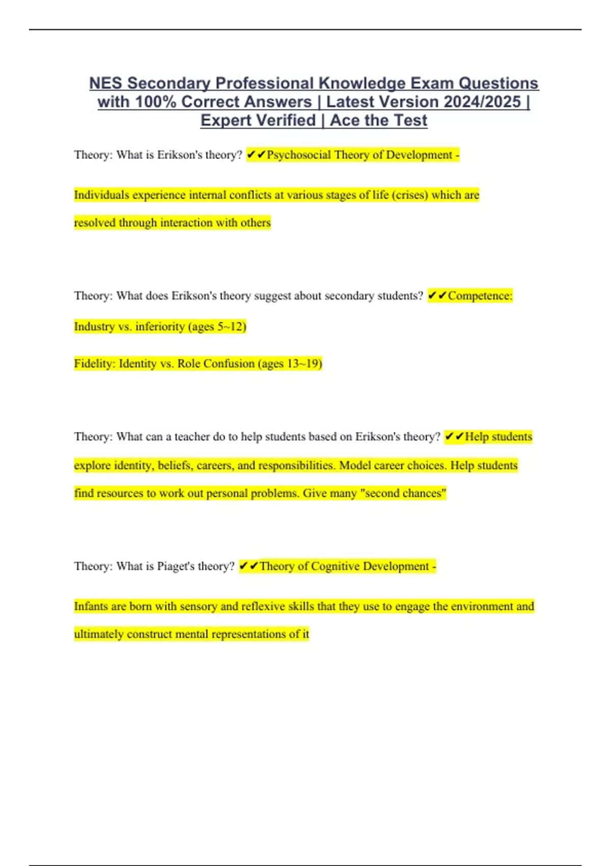 NES Secondary Professional Knowledge Exam Questions with 100% Correct ...