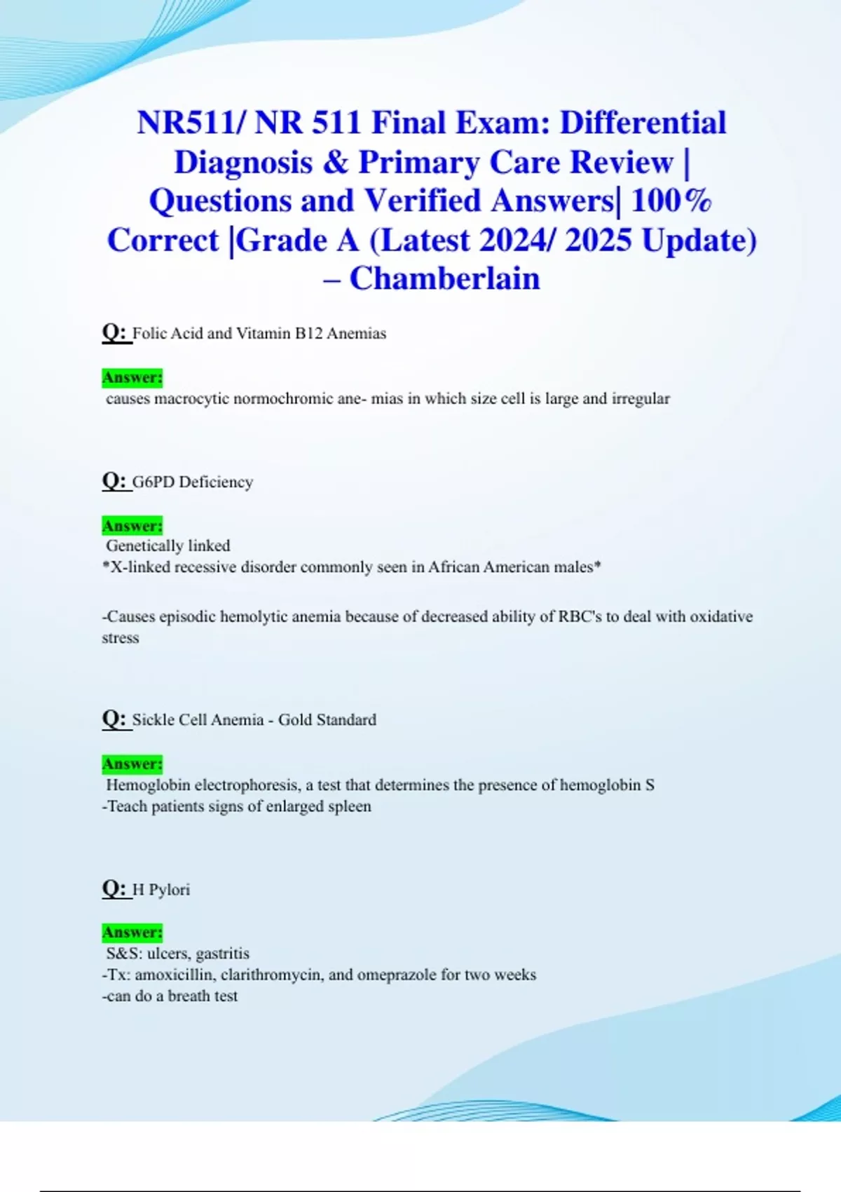 NR511/ NR 511 Final Exam: Differential Diagnosis & Primary Care Review ...