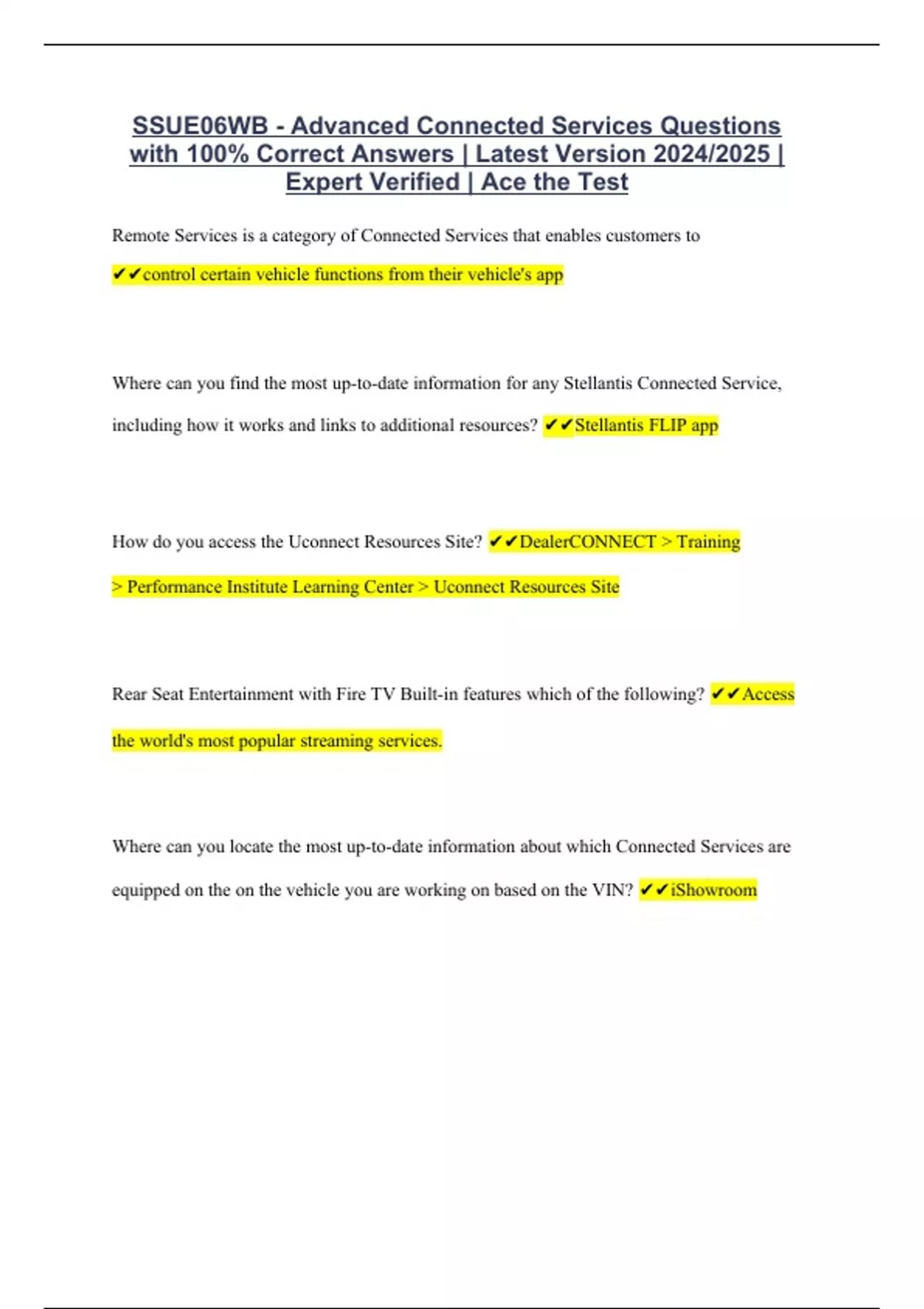 SSUE06WB - Advanced Connected Services Questions with 100% Correct ...