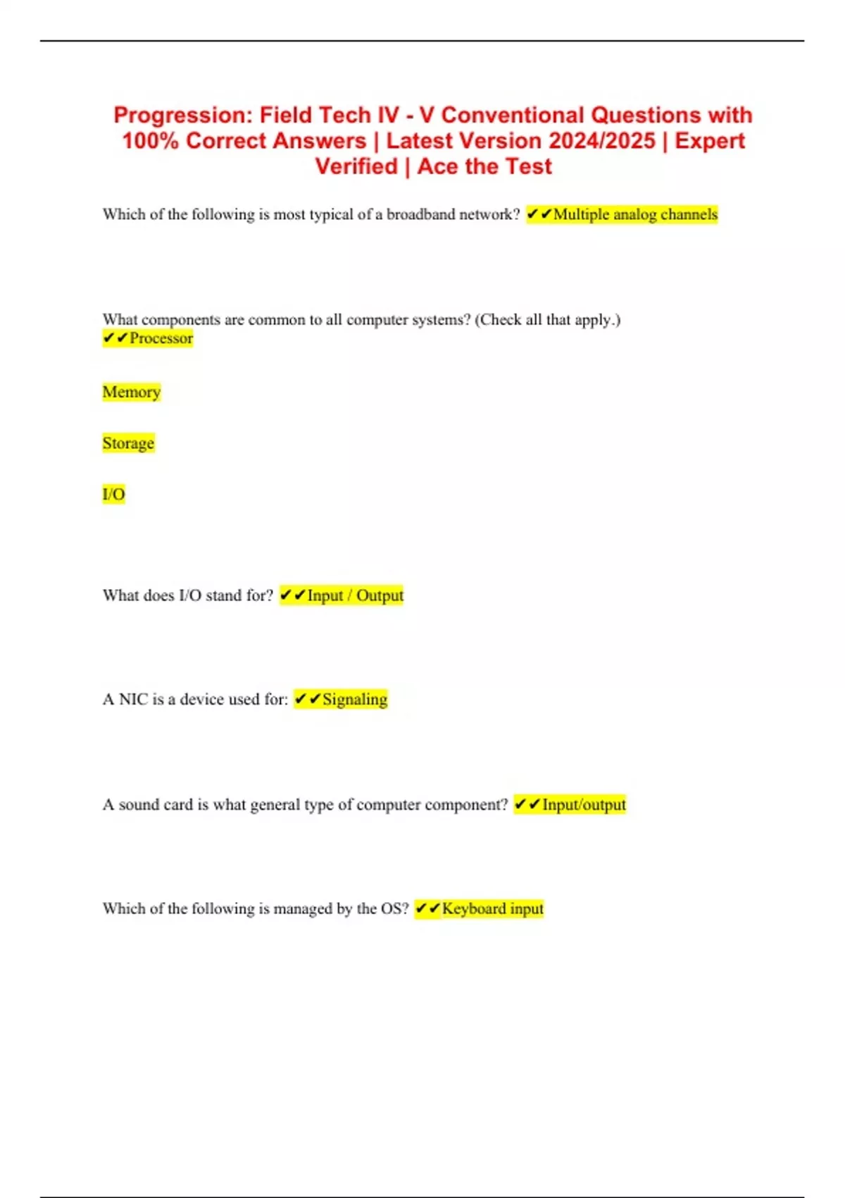 Progression: Field Tech IV - V Conventional Questions with 100% Correct ...