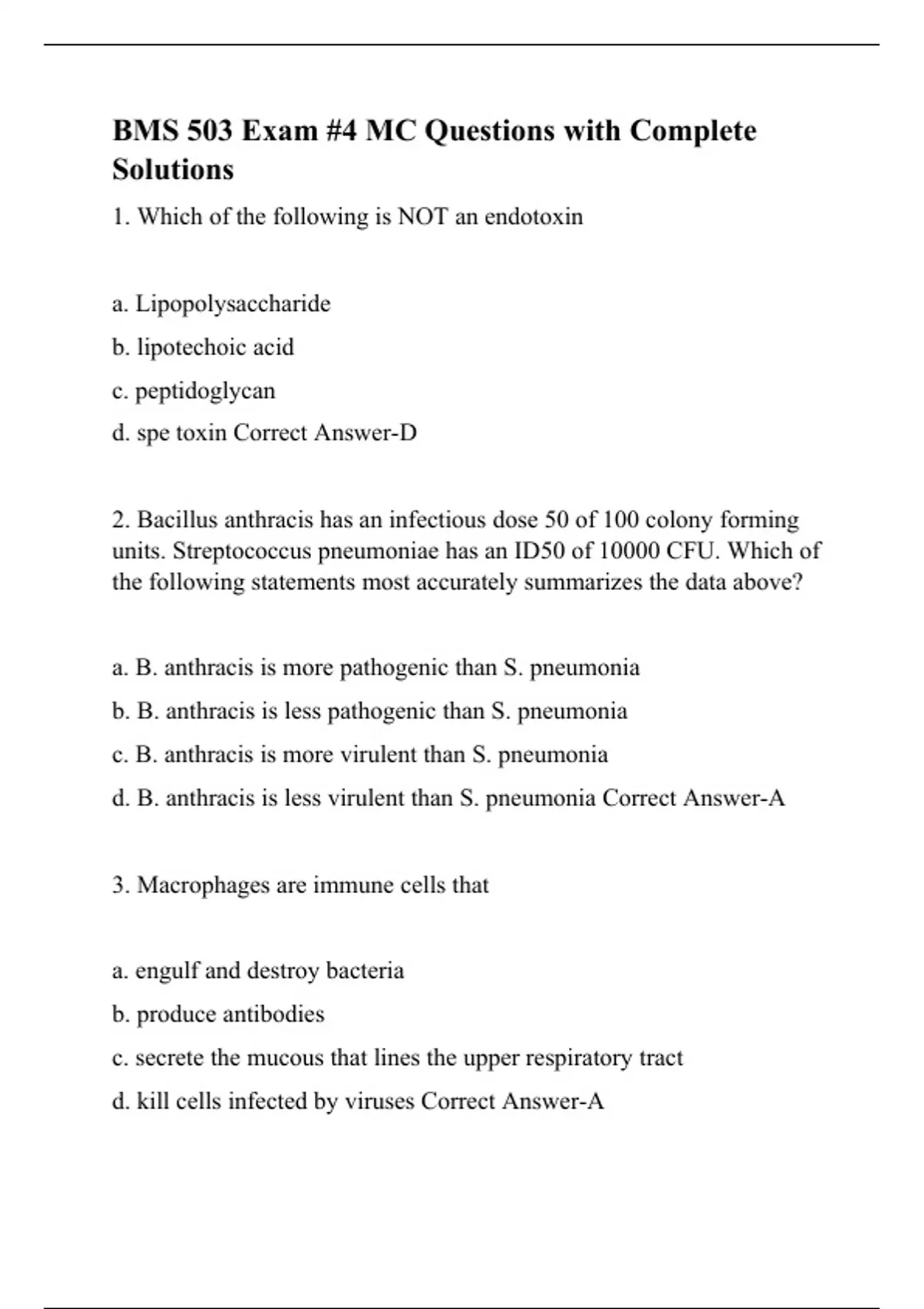 BMS 503 Exam #4 MC Questions with Complete Solutions - BMS 503 - Stuvia US