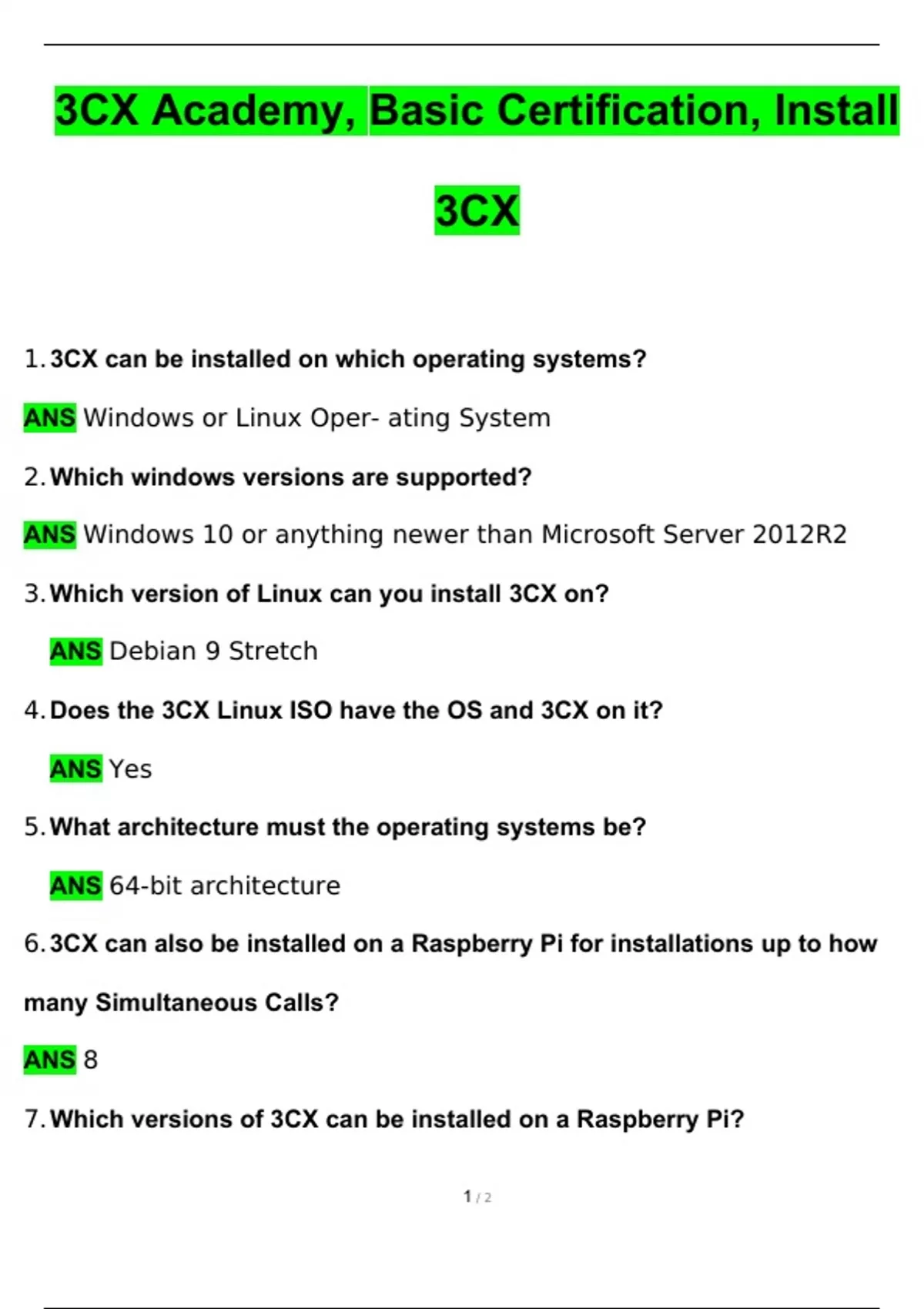 3CX Academy, Basic Certification, Install 3CX Questions and Answers ...