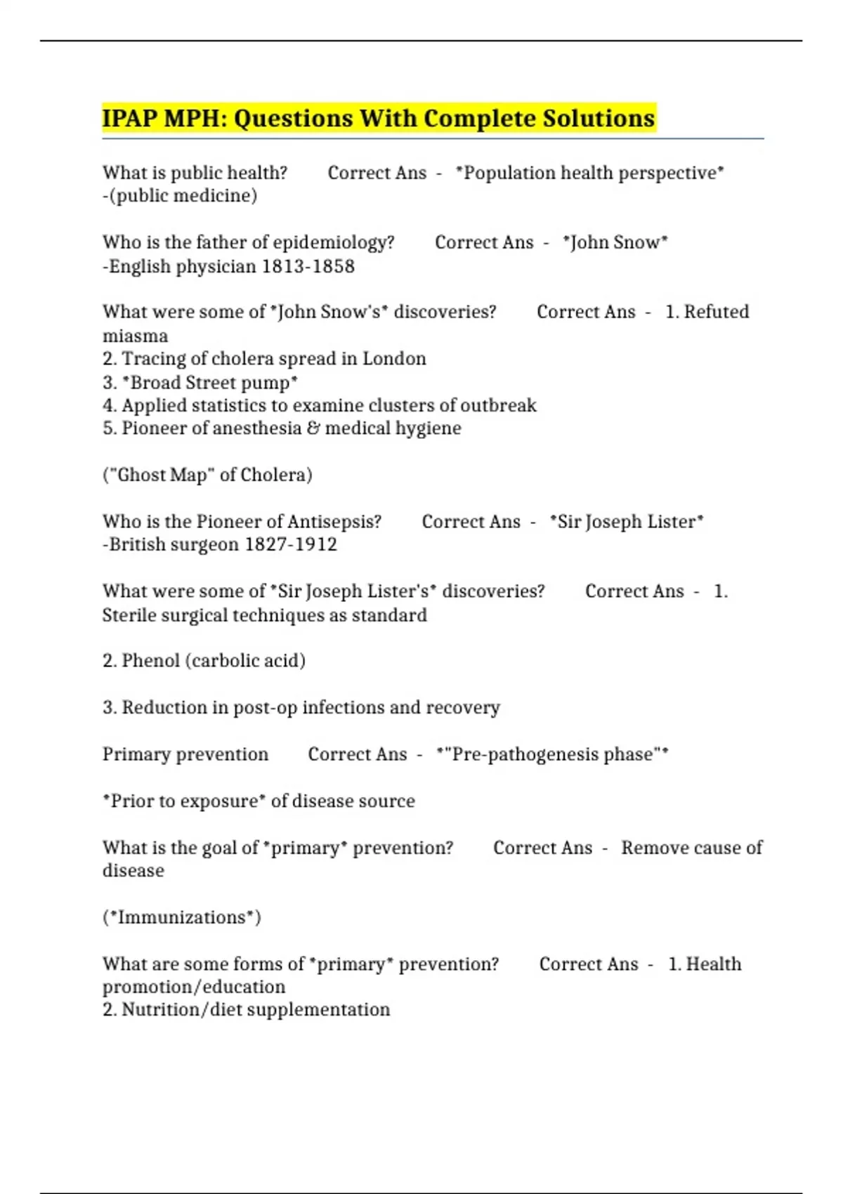 IPAP MPH: Questions With Complete Solutions - IPAP - Stuvia US