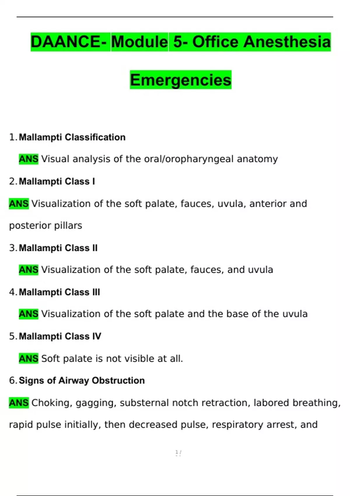 DAANCE- Module 5- Office Anesthesia Emergencies Questions and Answers (2024 / 2025) (Verified ...
