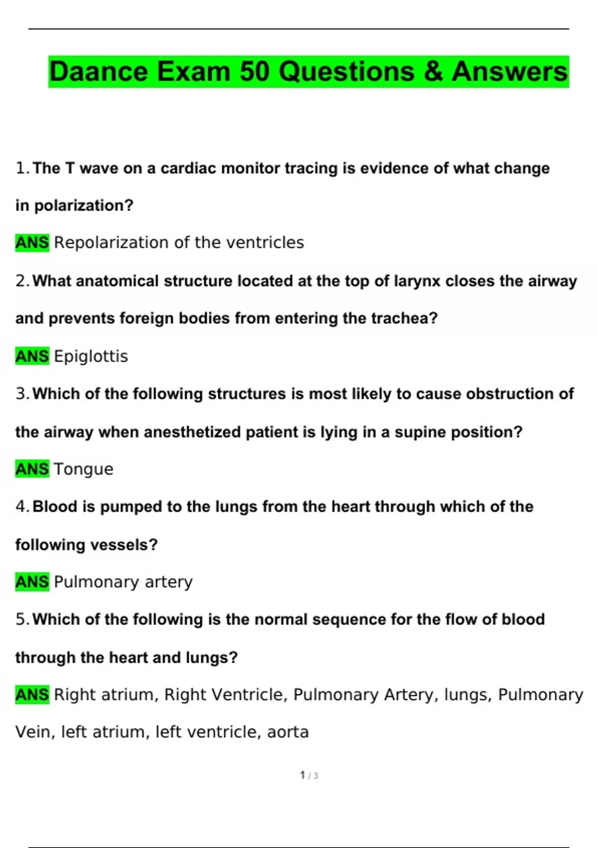 DAANCE Exam 50 Questions and Answers (2024 / 2025) (Verified Answers ...