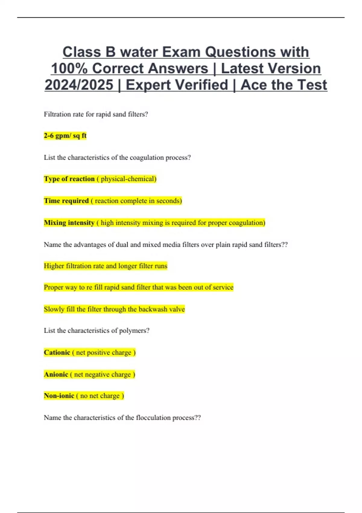 Class B water Exam Questions with 100% Correct Answers | Latest Version ...