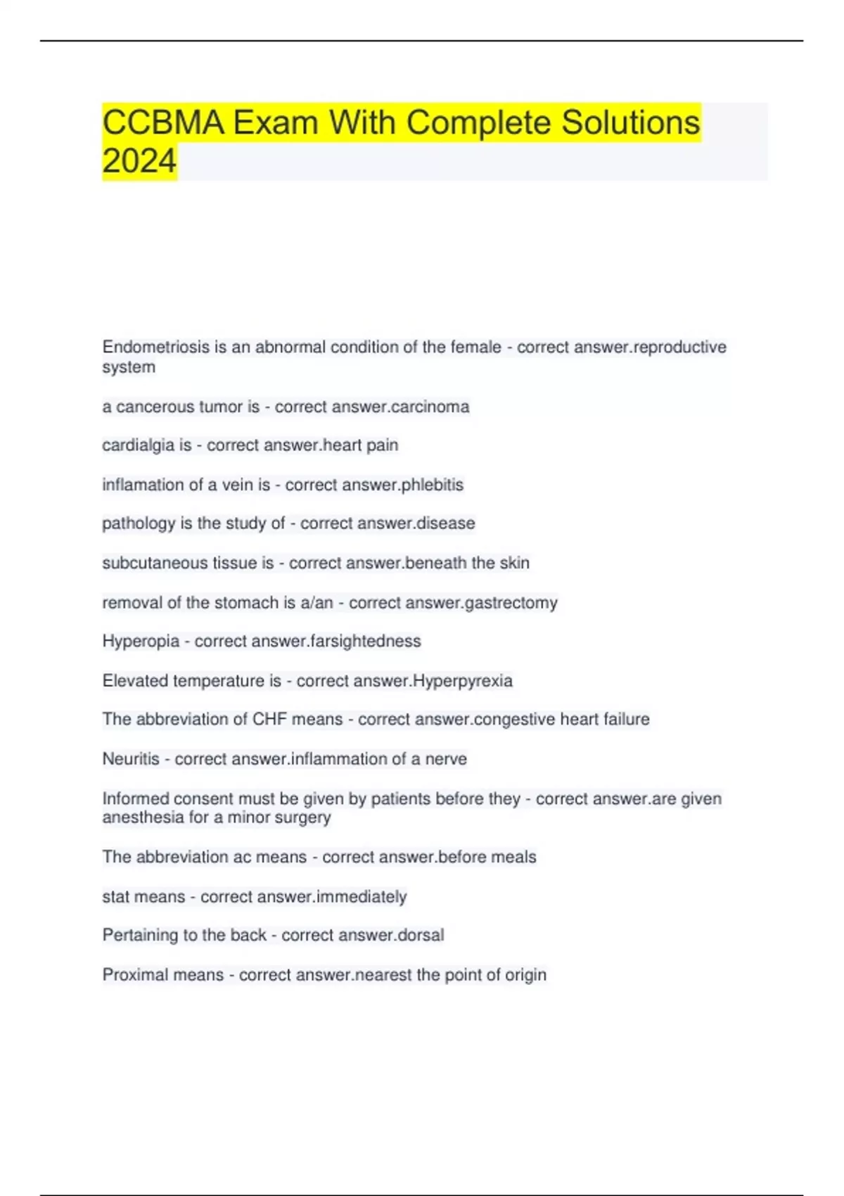 CCBMA Exam With Complete Solutions 2024 - CCBMA - Stuvia US
