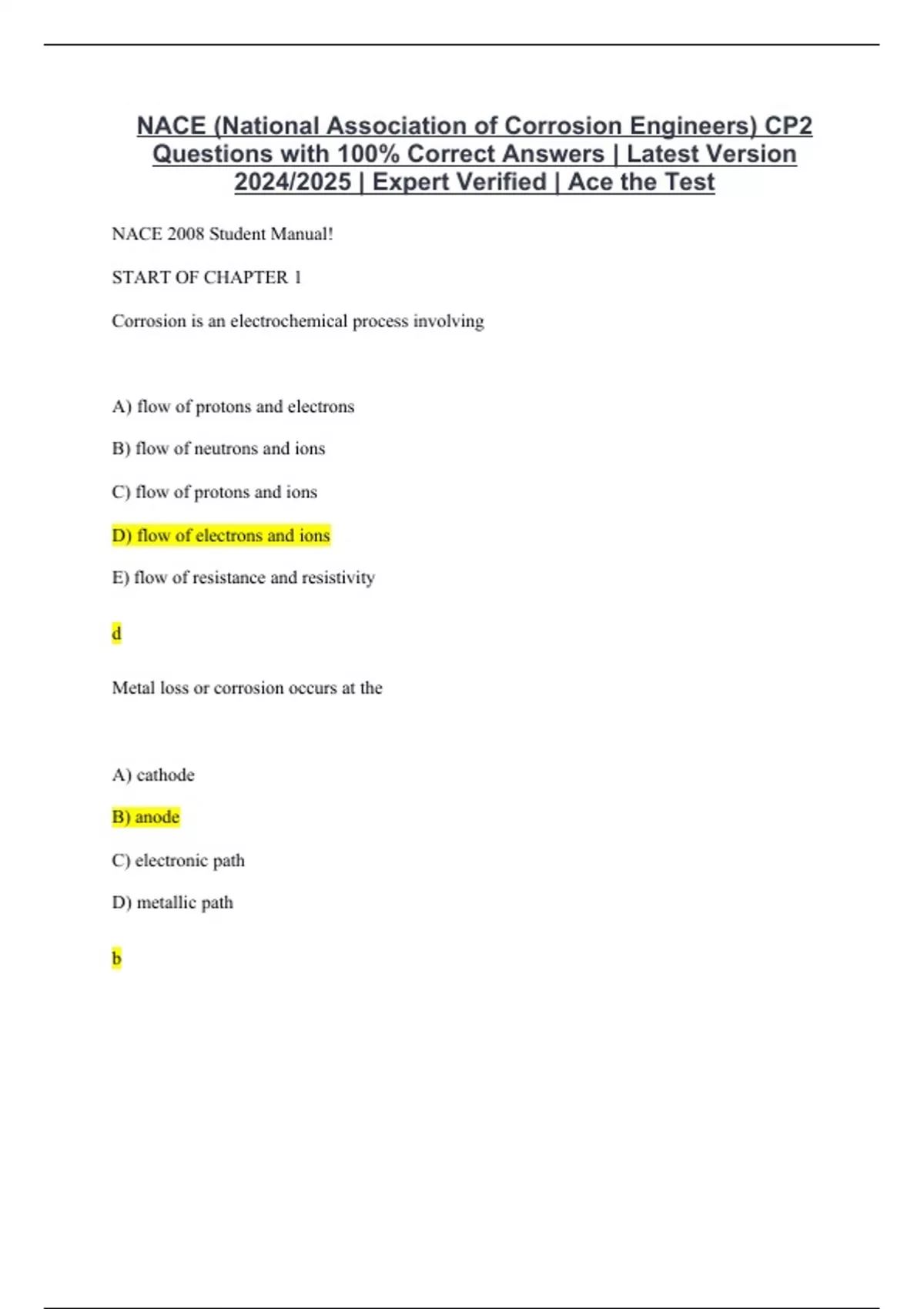 NACE (National Association of Corrosion Engineers) CP2 Questions with ...