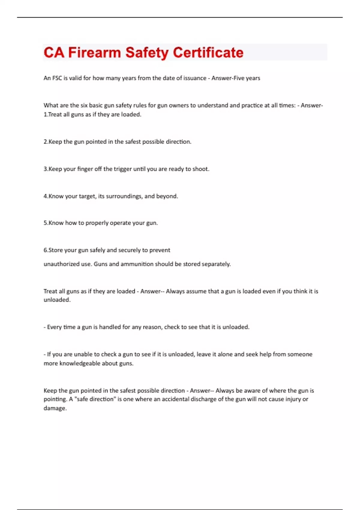 CA Firearm Safety Certificate Questions & Answers Correctly Answered ...