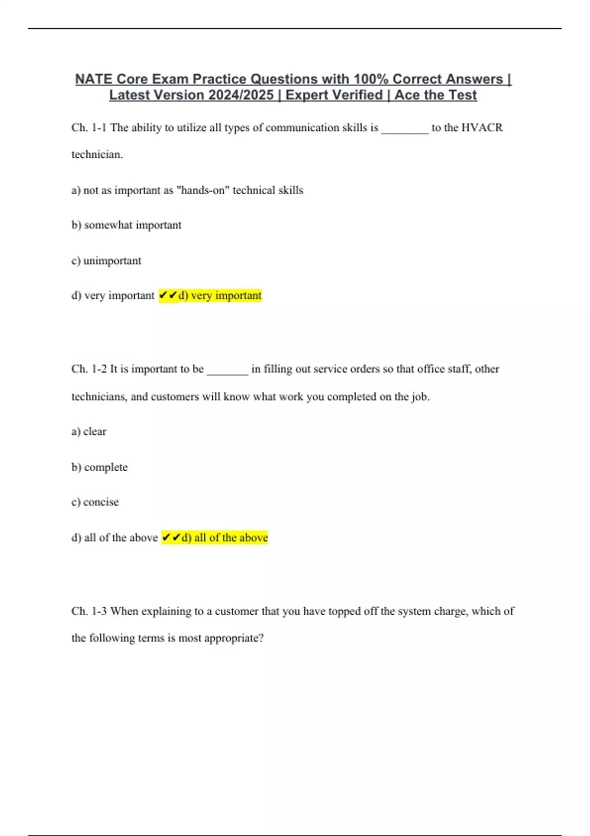 NATE Core Exam Practice Questions with 100% Correct Answers | Latest ...