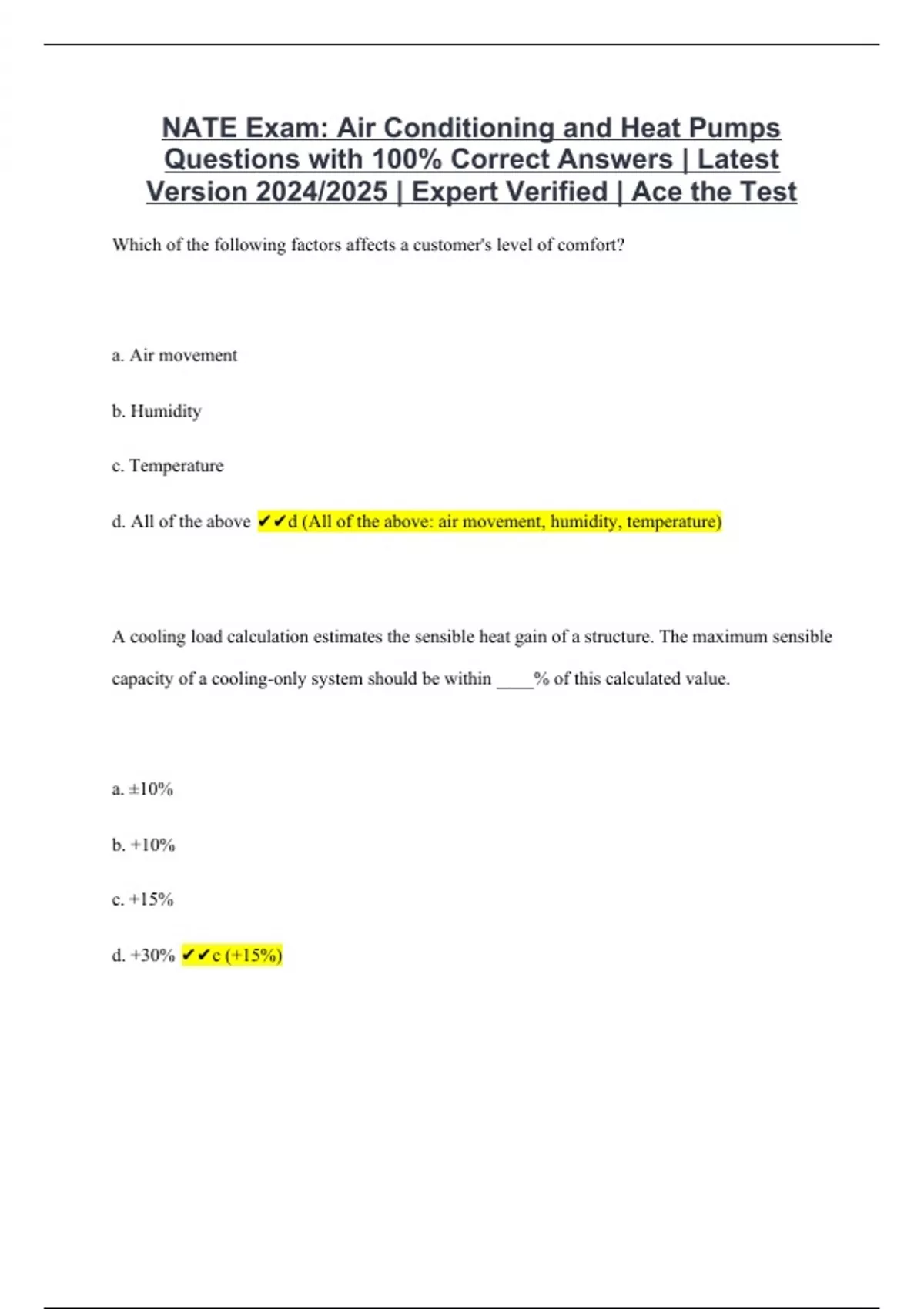 NATE Exam: Air Conditioning and Heat Pumps Questions with 100% Correct ...