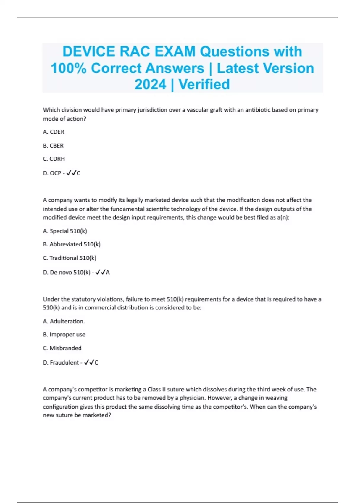 Device Rac Exam Questions With 100 Correct Answers Latest Version 2024 Verified Device