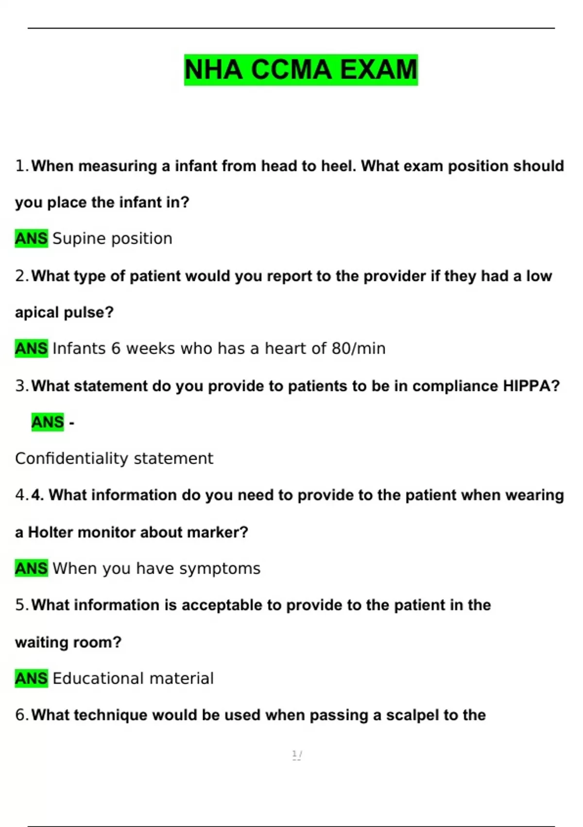 NHA CCMA BUNDLED NHA CCMA EXAM(Graded A+ actual test) NHA CCMA Practice ...