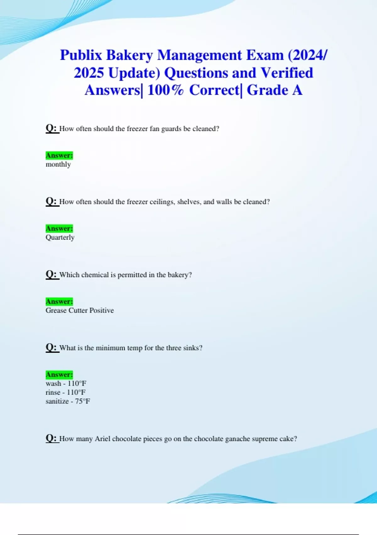 Publix Bakery Management Exam (2024/ 2025 Update) Questions and ...