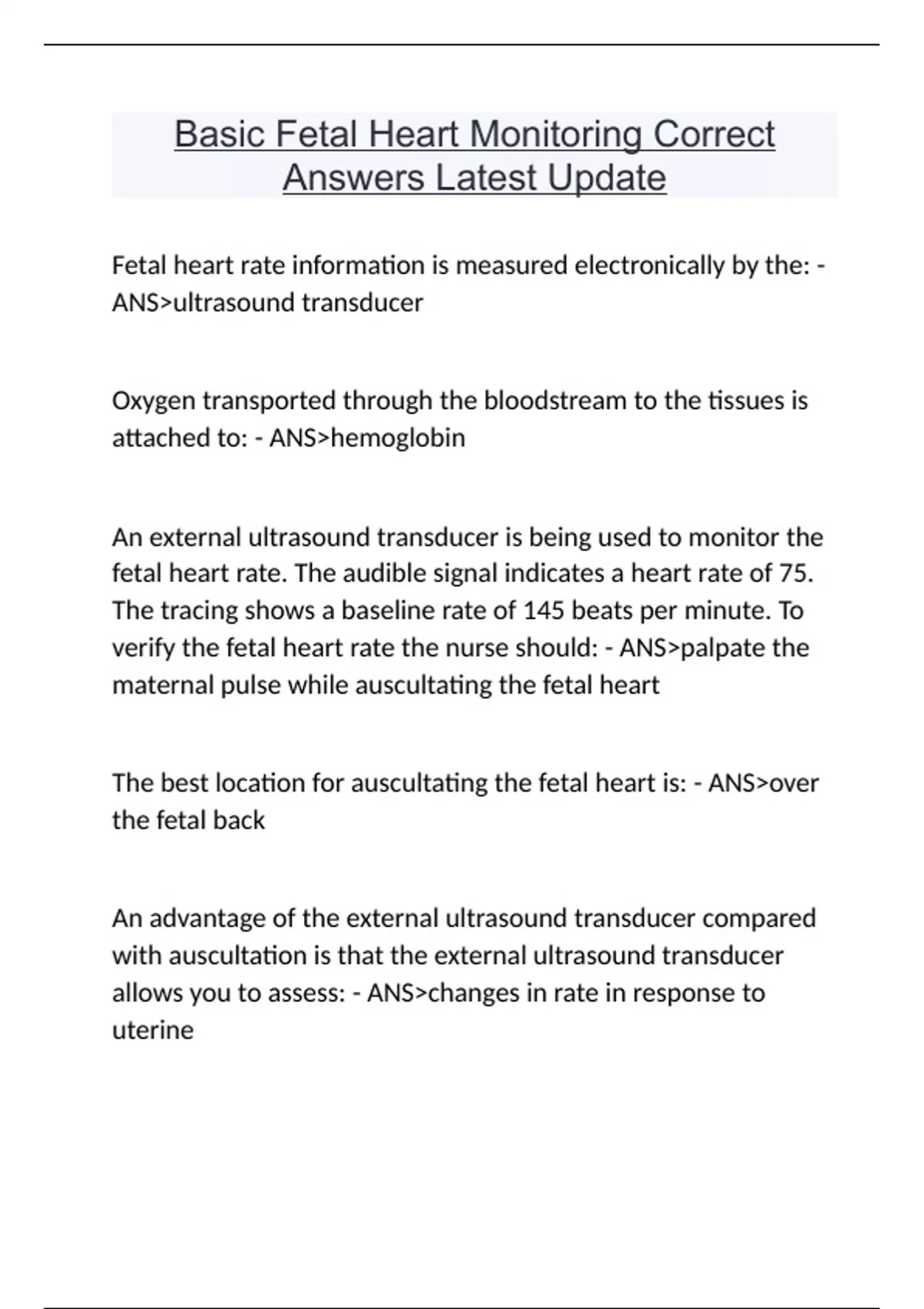Basic Fetal Heart Monitoring Correct Answers Latest Update - Relias ...