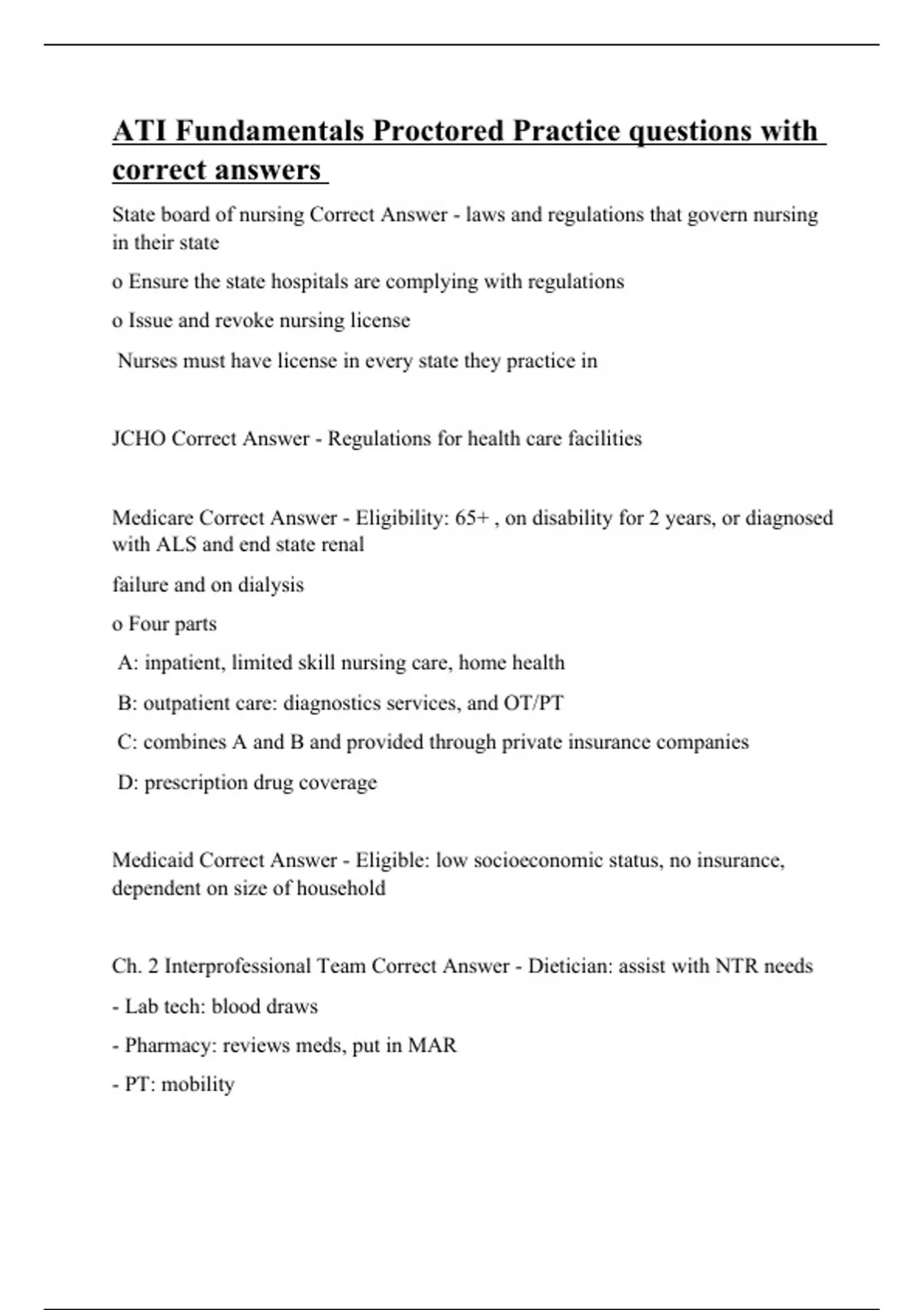 ATI Fundamentals Proctored Practice questions with correct answers ...